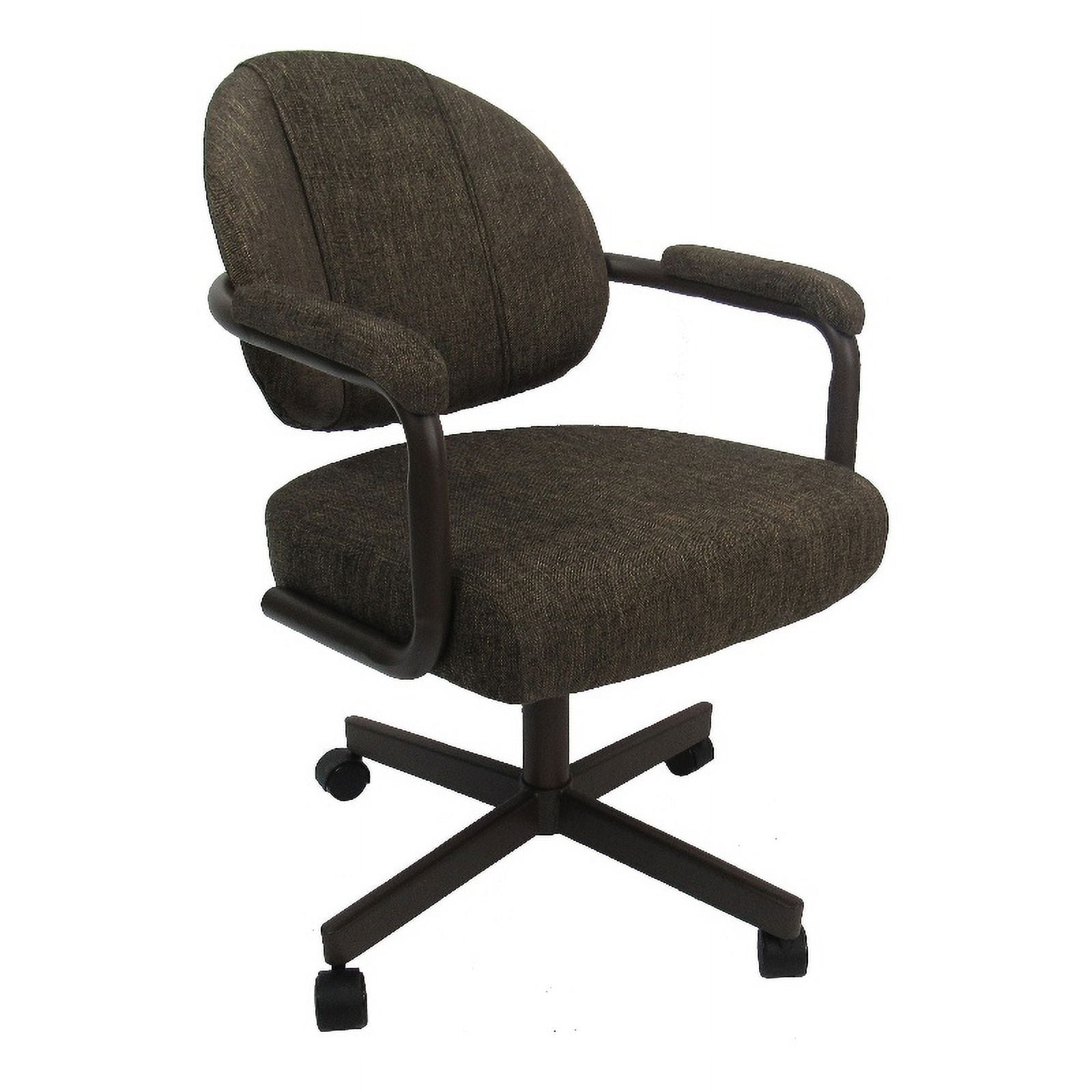 Swivel Tilt Dining Arm Caster Chair in Sanora Brown Fabric on Brown ...