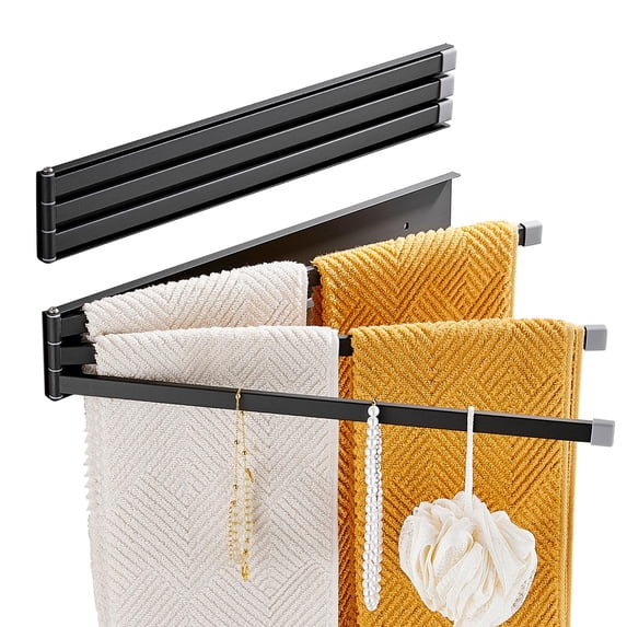 Swivel Towel Rack Thicken Metal 3-Arm Towel Bar Space Saving Wall ...