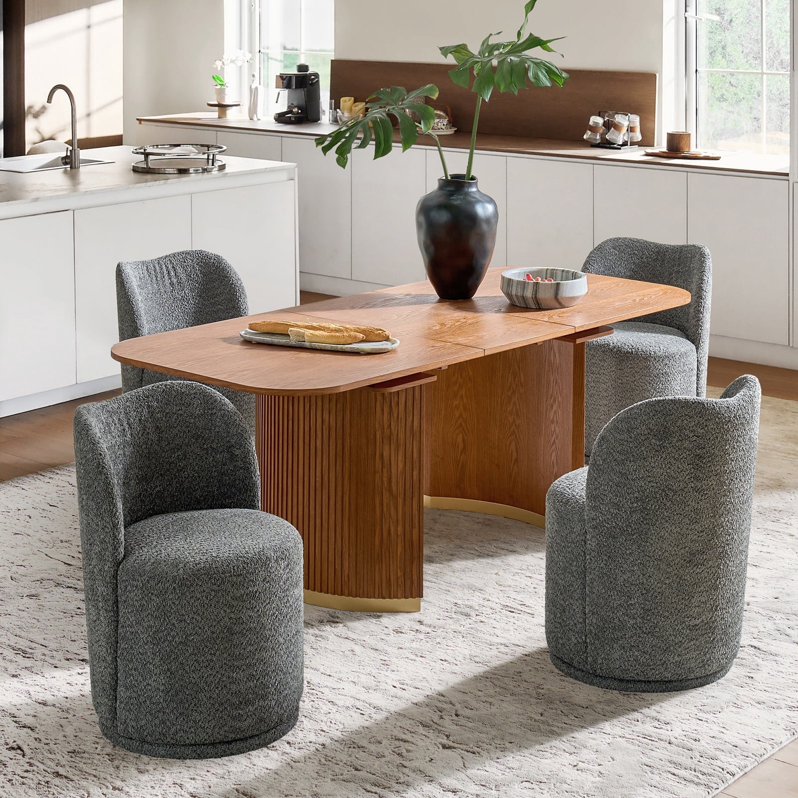 Swivel Upholstered Dining Chairs Set of 4 Kitchen Boucle Barrel Chairs ...