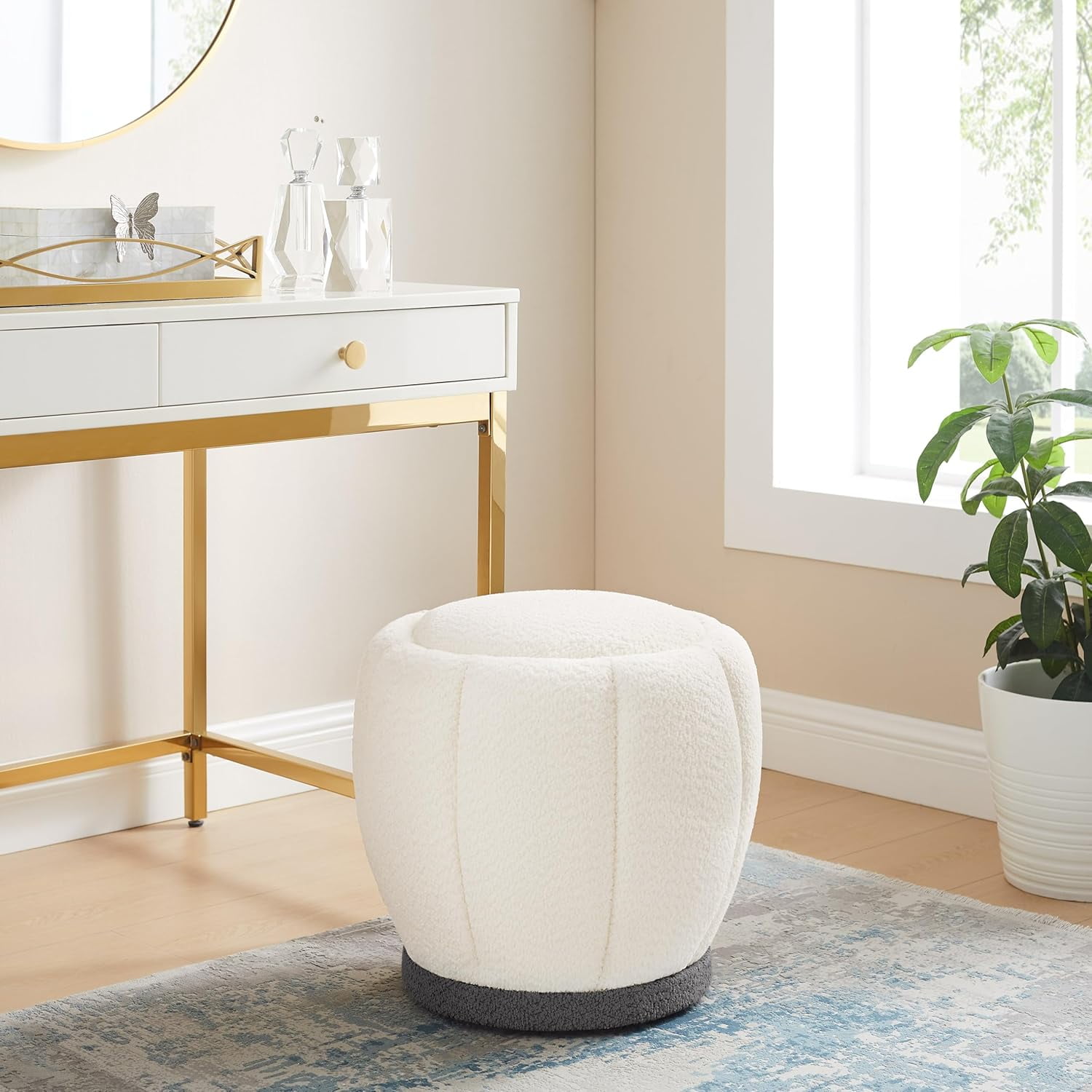 Swivel Upholstered Ottoman - Modern Footstool for Living Room and ...