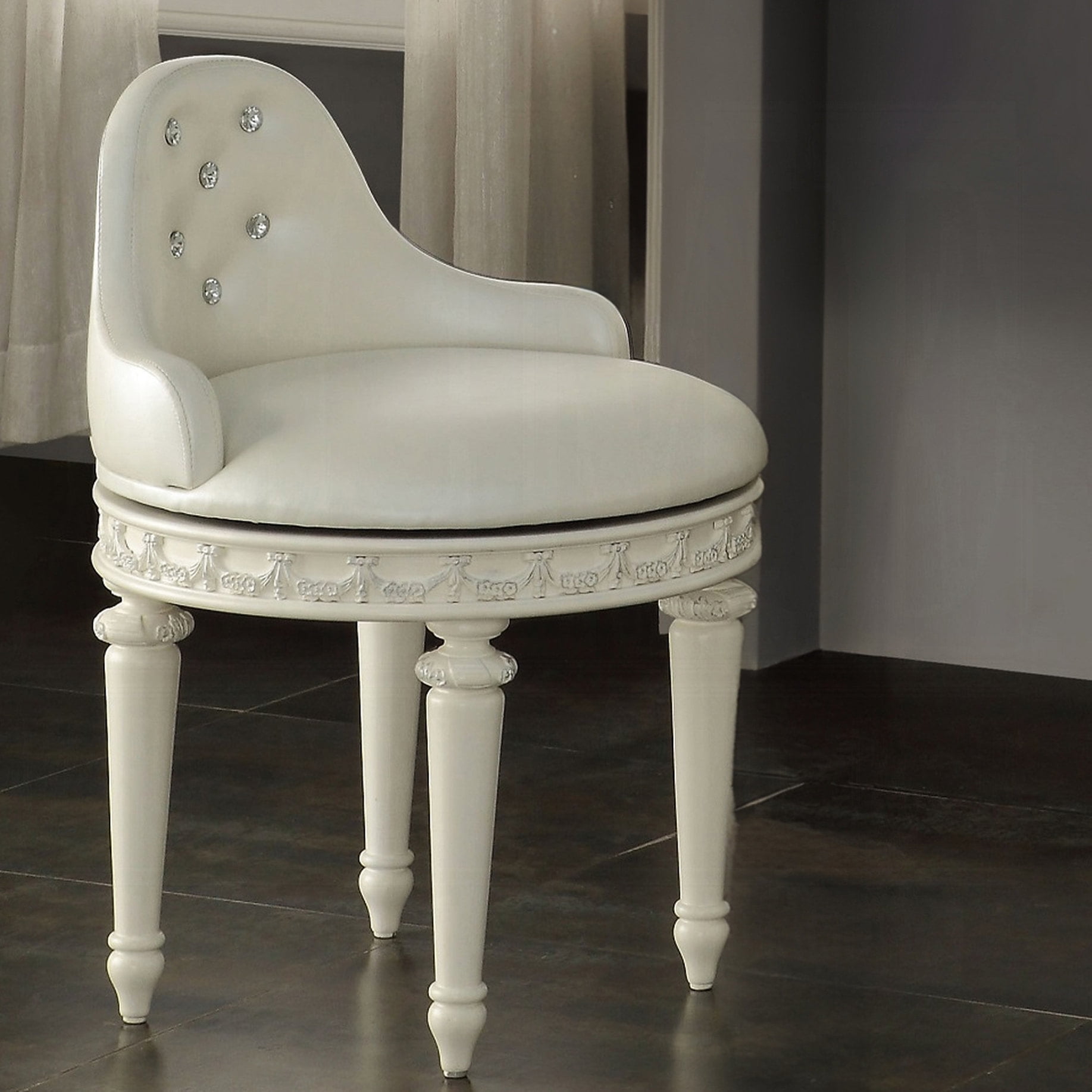 Swivel Vanity Chair in Ivory | Round Armless Design with Low Backrest ...