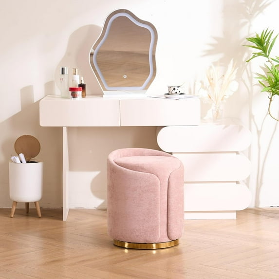 Swivel Vanity Stool with Back Comfy Vanity Chair with Gold Base Modern ...