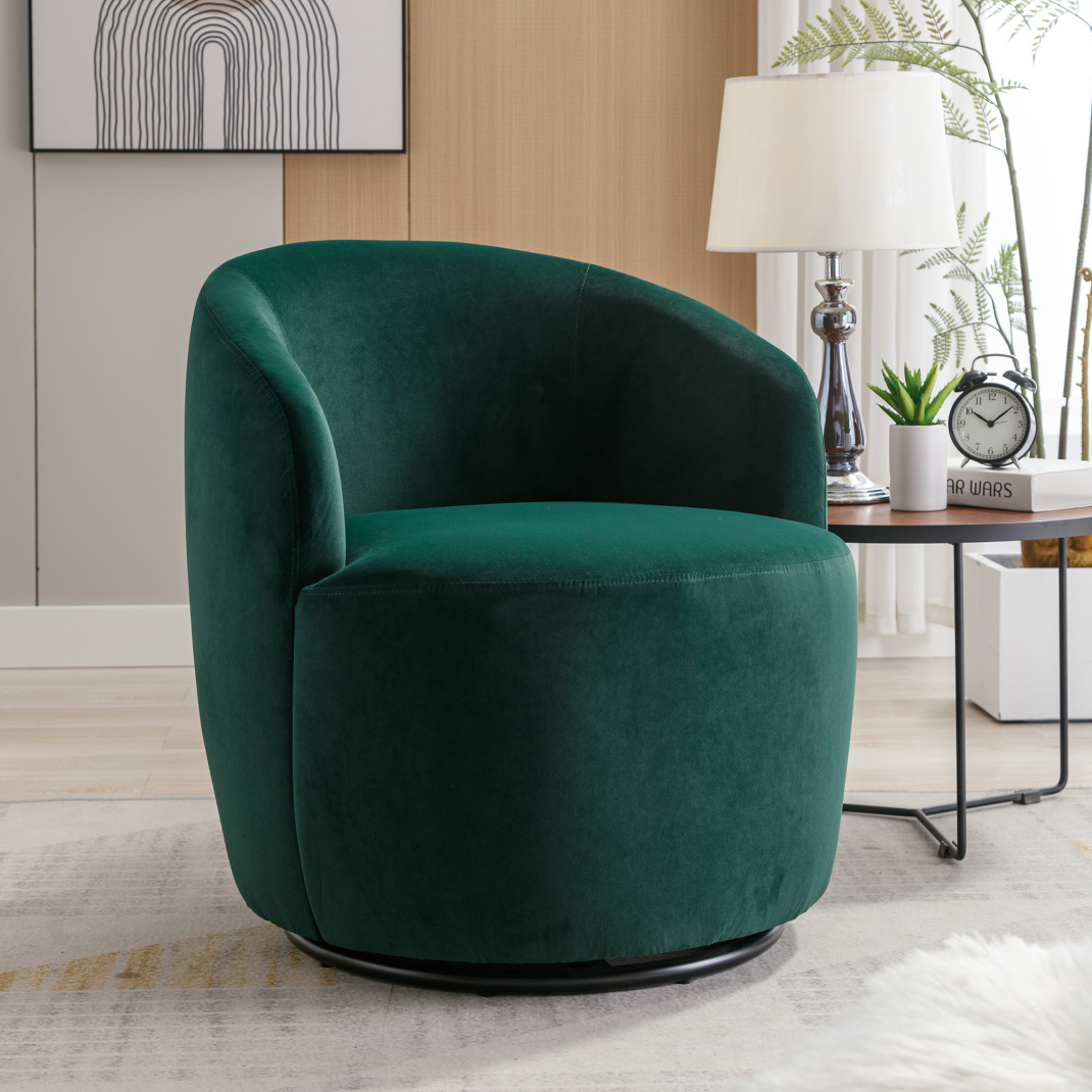 Swivel Velvet Accent Chair Armchair, Round Barrel Chair with Black ...