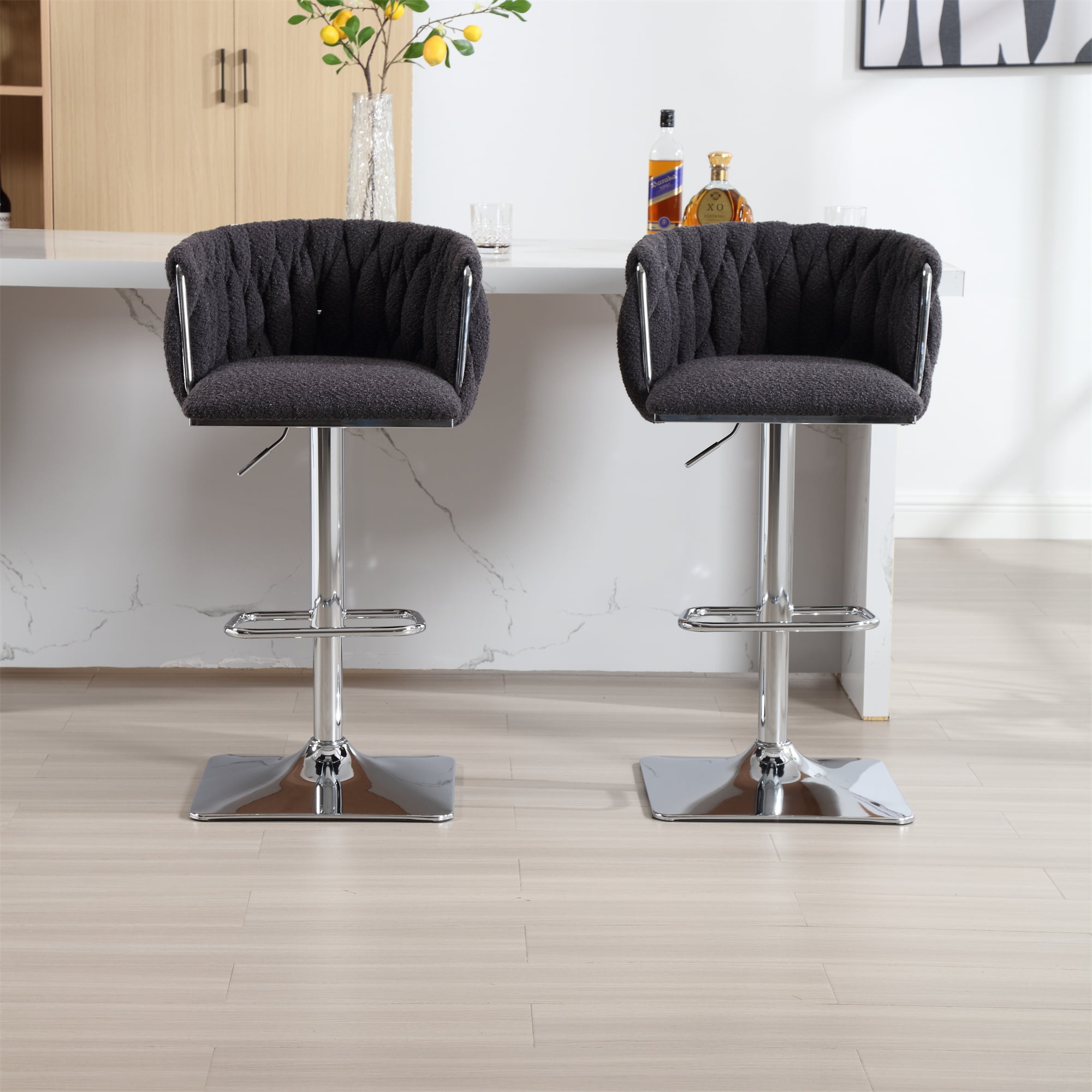 Swivel Velvet Bar Stool Set of 2, Adjustable Comfy Counter Height ...