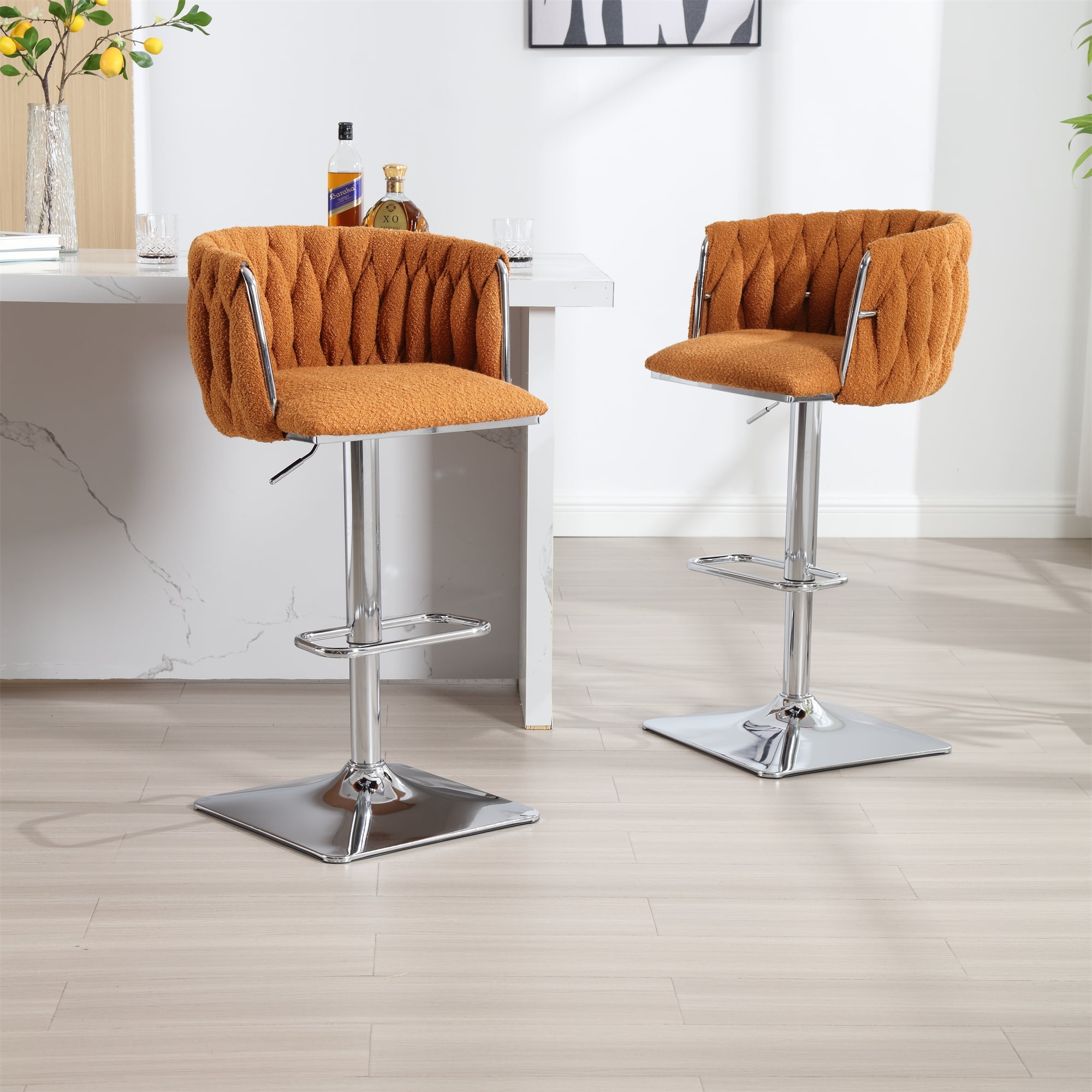 Swivel Velvet Bar Stool Set of 2, Adjustable Comfy Counter Height ...