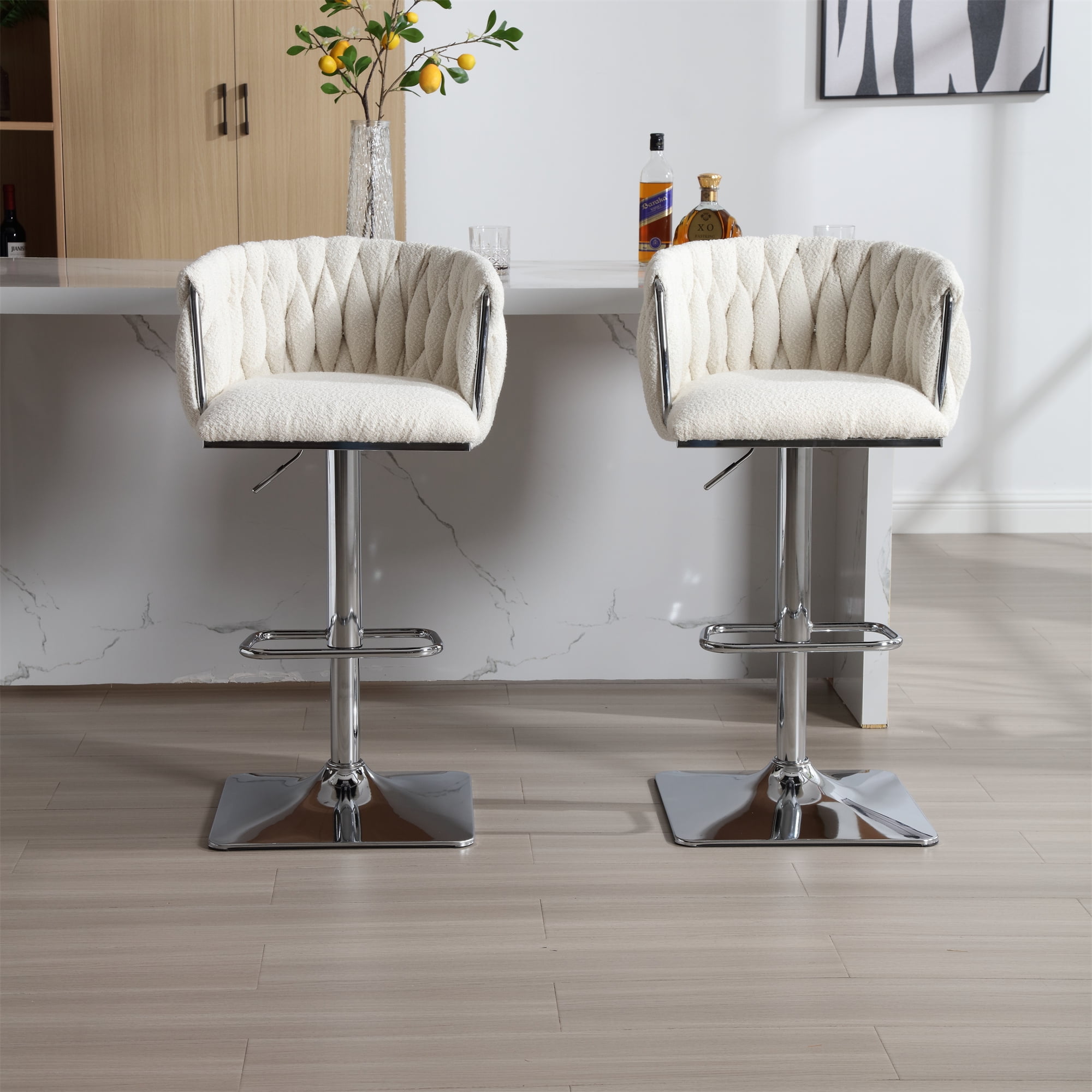 Swivel Velvet Bar Stool Set of 2, Adjustable Comfy Counter Height ...