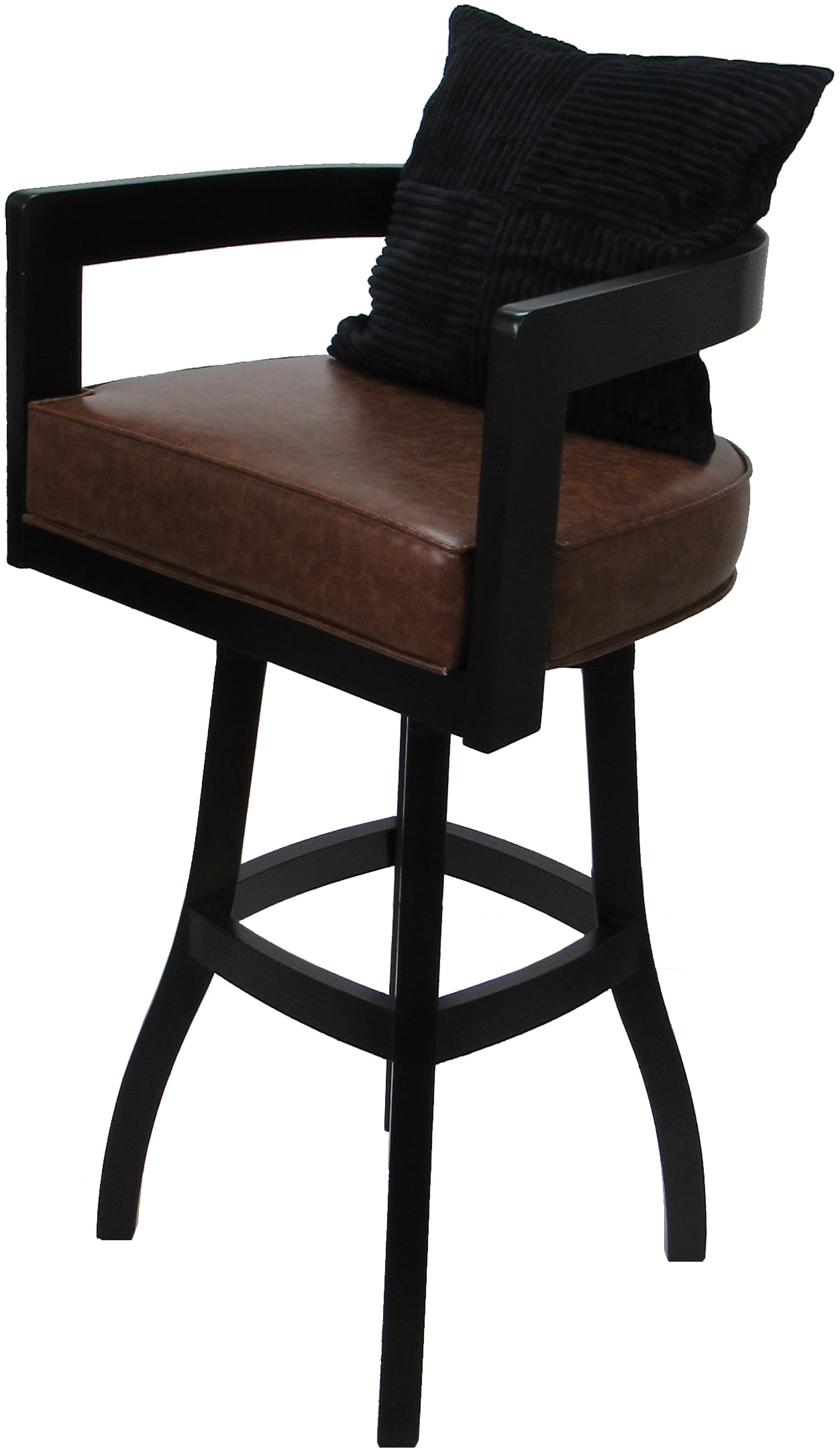 Swivel Wood Extra Tall Stool - Kadir Brown Vinyl - Black - Black Pillow ...