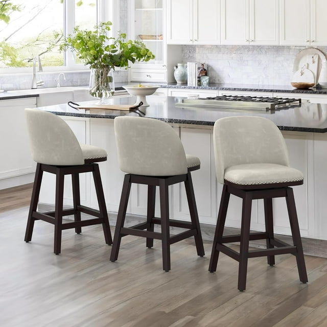 Swivel bar stools Set of 3, 26" Faux Leather Upholstered Counter Height ...
