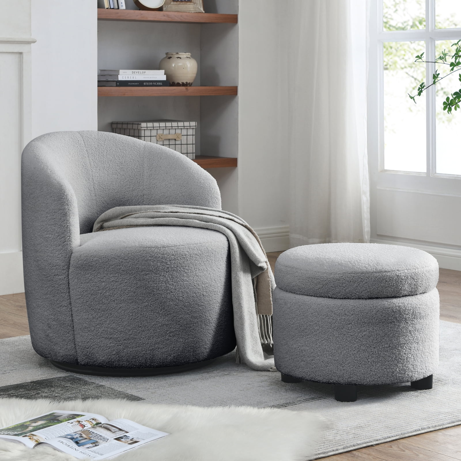 Swivel barrel chair, living room swivel chair with round storage chair ...