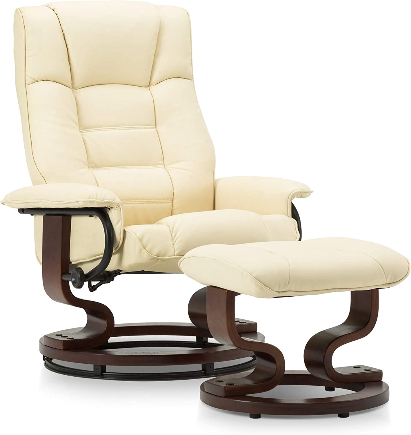 Swiveling Recliner Chair with Wrapped Wood Base and Matching Ottoman ...