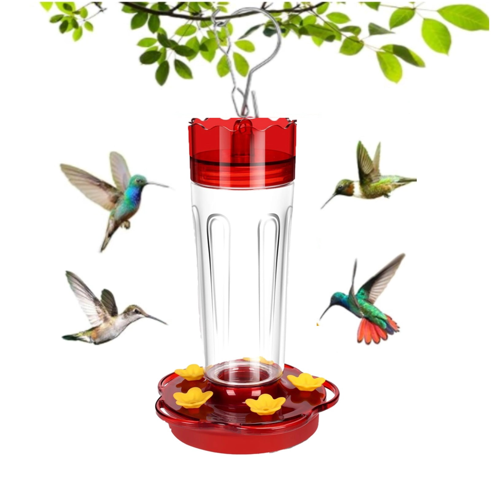 SwoHaoen Garden Hummingbird Feeder - 15 oz Red Outdoor Feeder with 5 ...