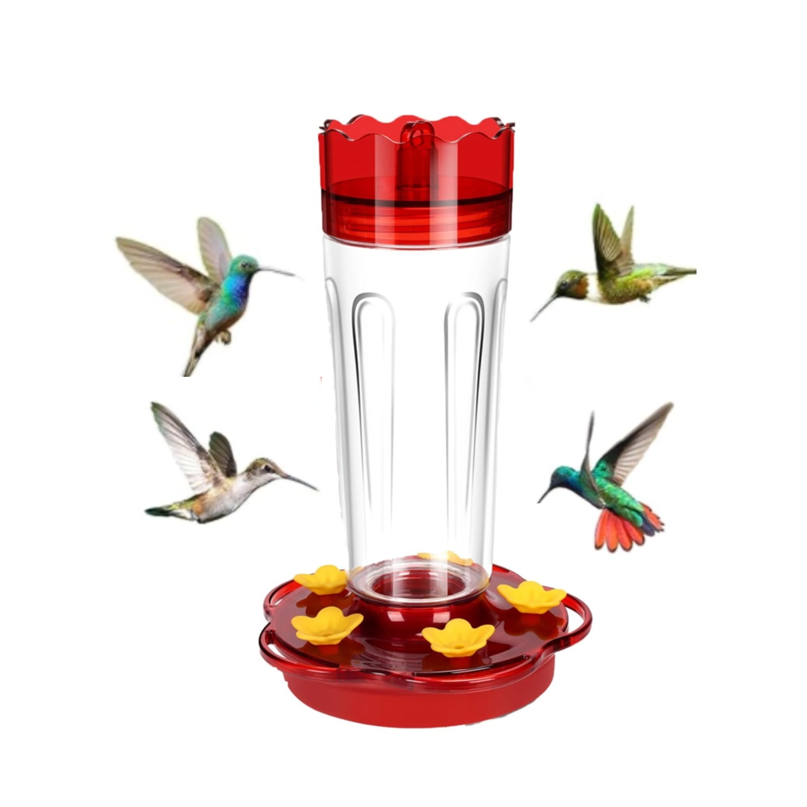 SwoHaoen Hummingbird Feeder for Outdoors - 15 oz Red Plastic, 5 Feeding ...