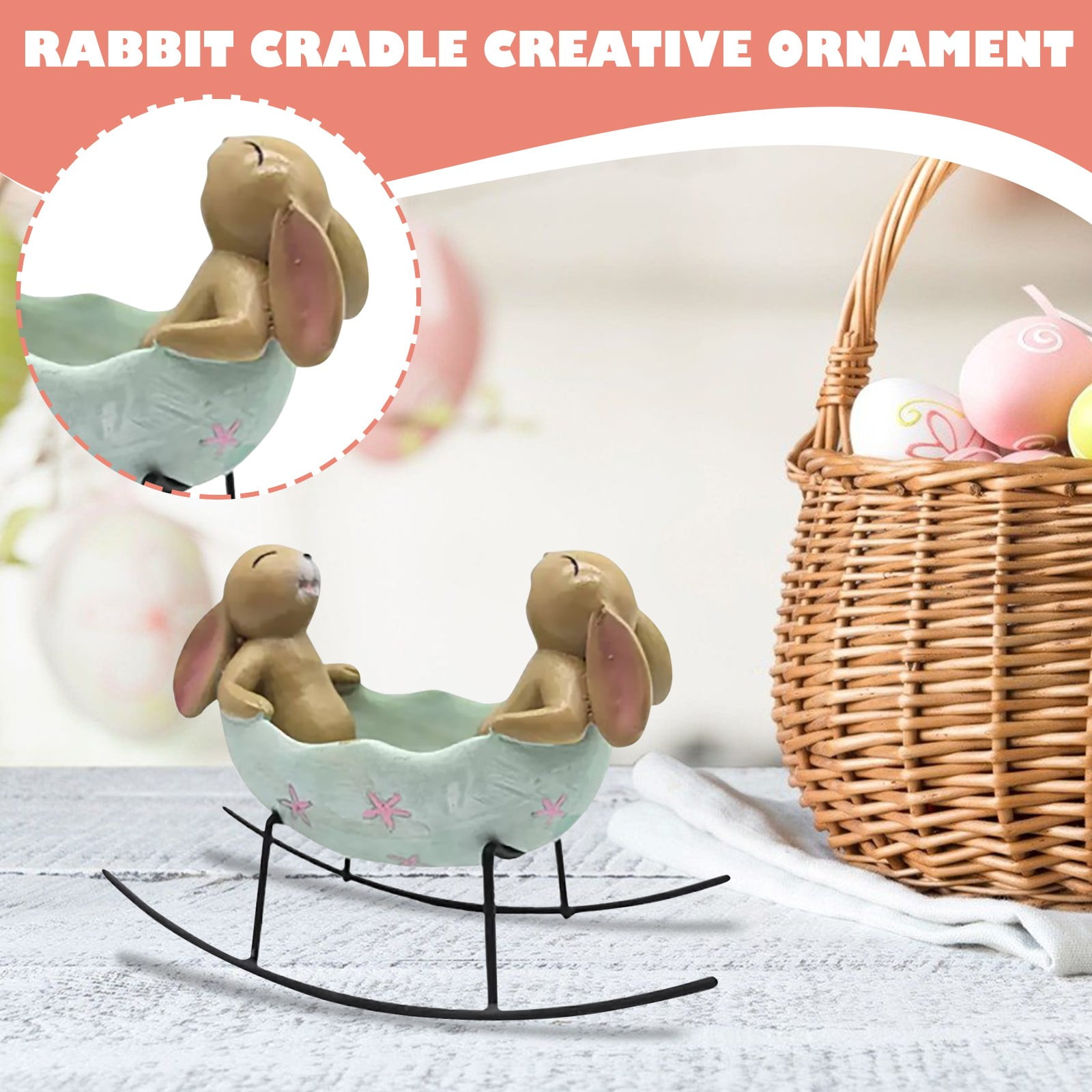 SwoHaoen Spring Easter Bunny Statue - Rocking Rabbits in Egg Cradle ...