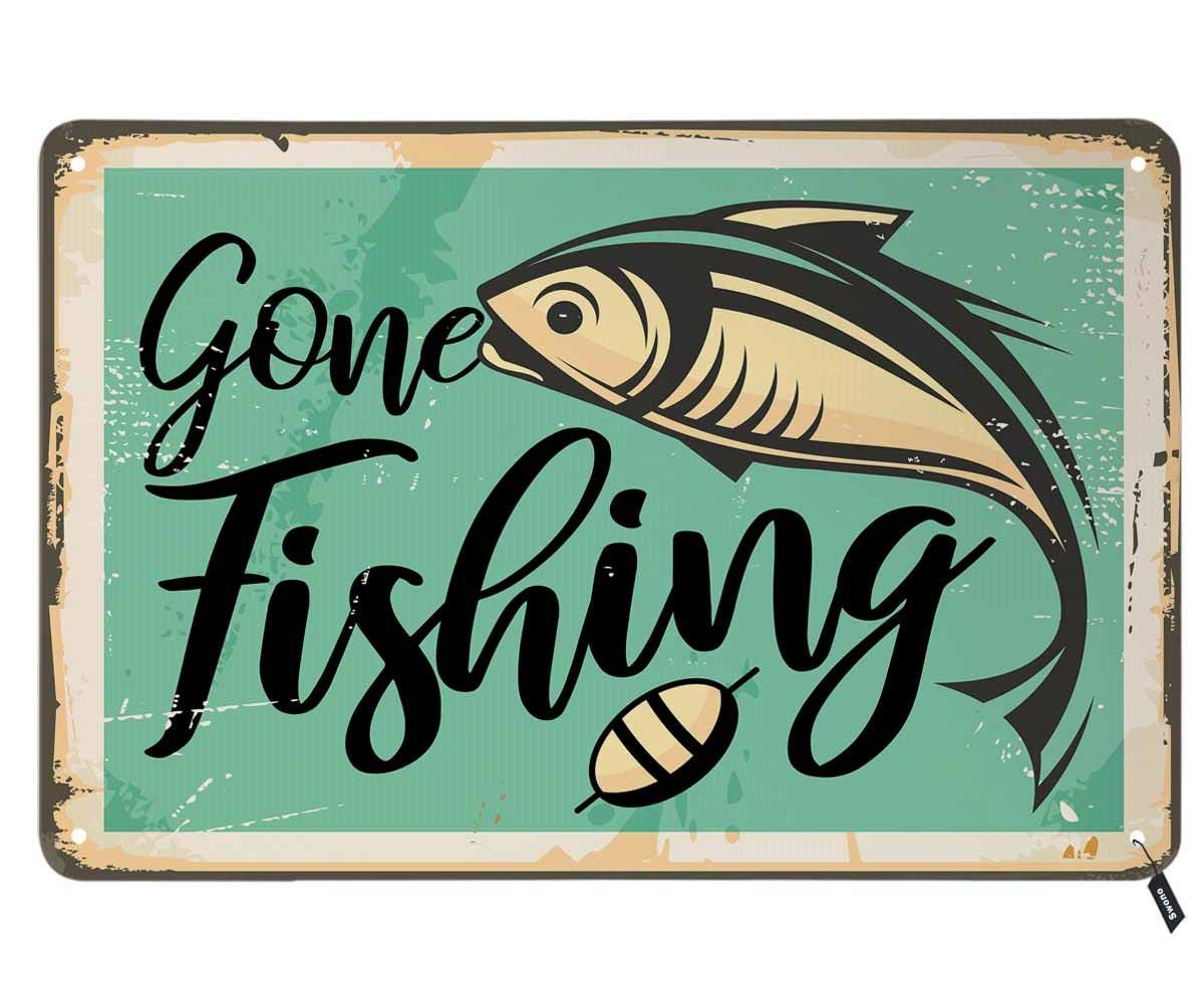 Swono Gone Fishing Tin AIF4 Signs,Retro Poster with Fish on Old Rusty ...