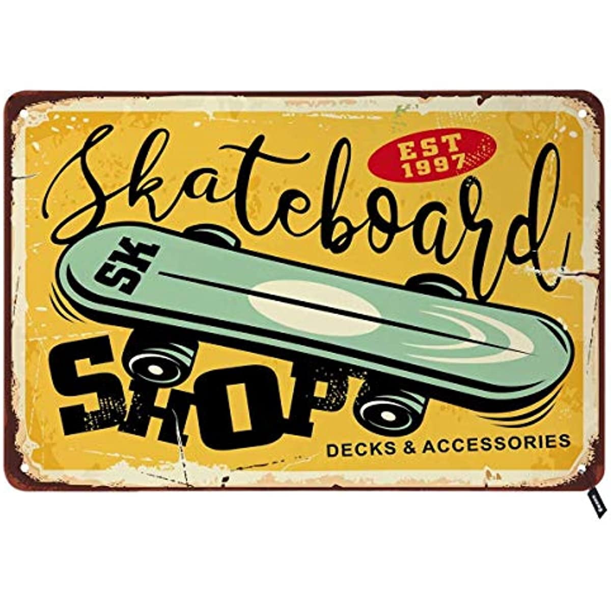 Swono Skateboarding Aluminum Signs, Comic Style with Green Skate Board ...