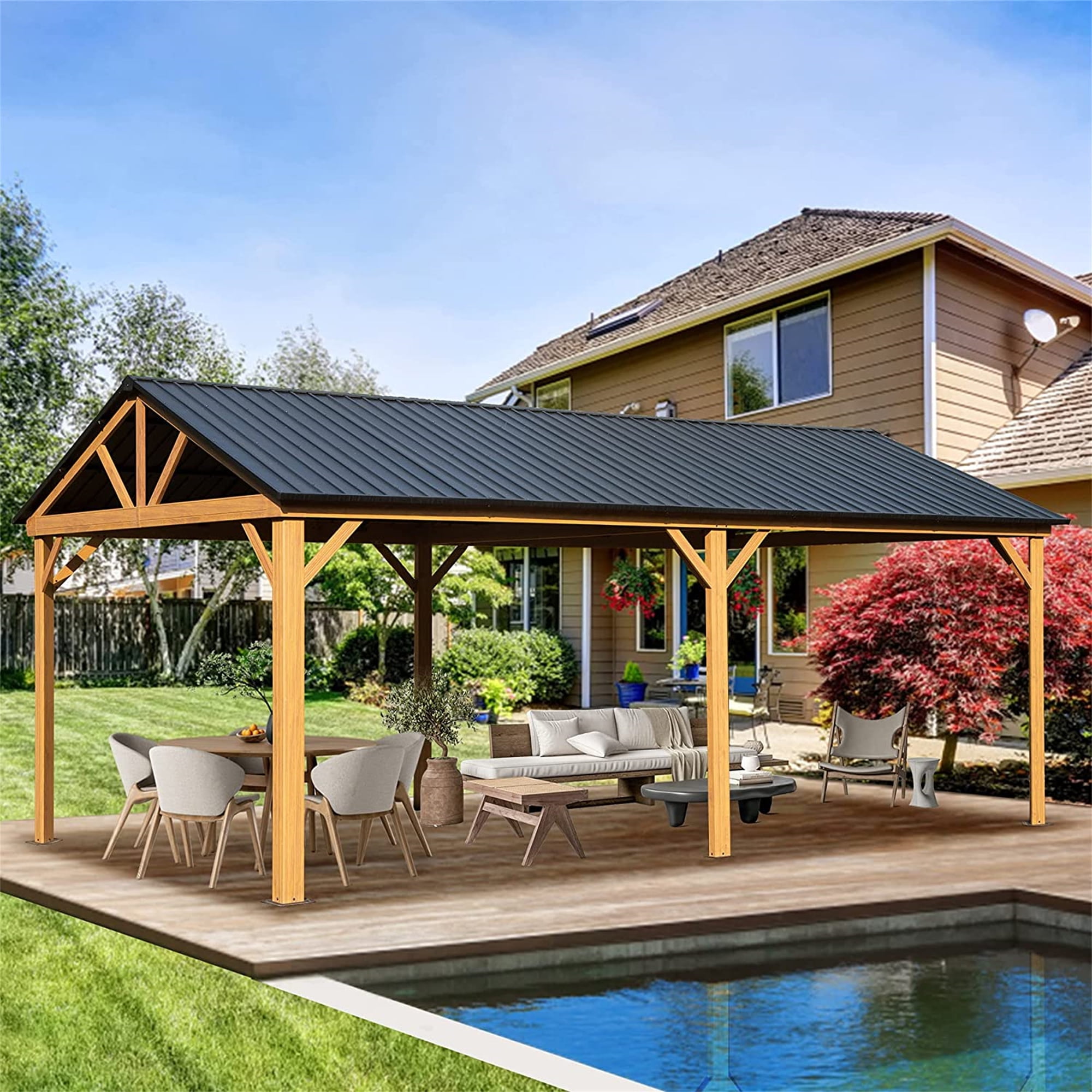 Swonuk 12' x 20' Hardtop Gazebo, Galvanized Steel Gable Roof Gazebo ...