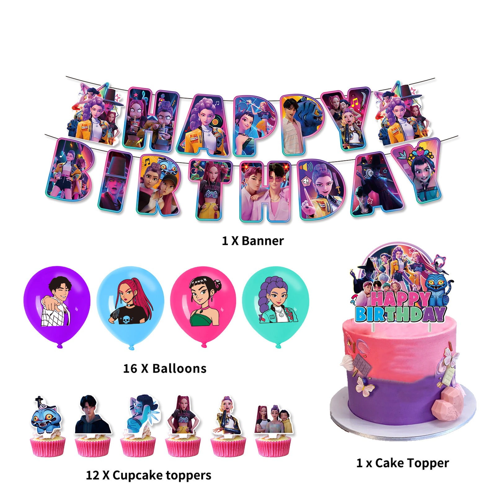 Swooo 30 PCS Exquisite Kpop Demon Hunters Party Supplies for Fans, Birthday Decorations Set ...