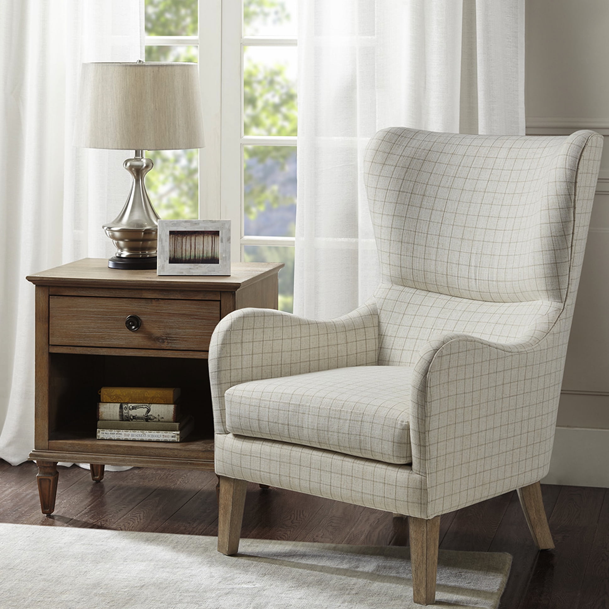Swoop Wing Chair: Solid Wood Legs, Round Arm, Back, Breathable Foam ...