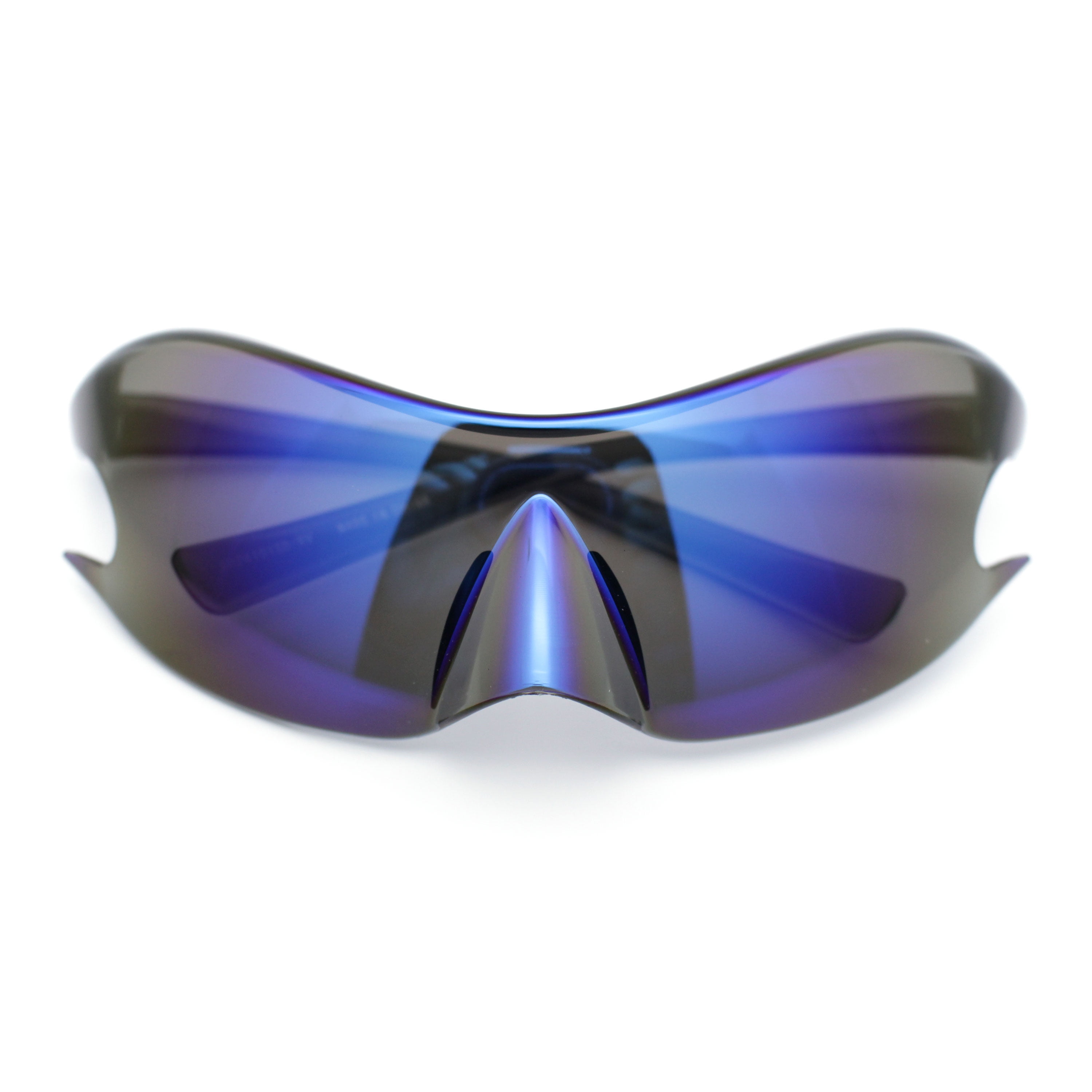 Swooping Flame Shape Shield Wrap Color Mirror Sport Rimless Sunglasses ...