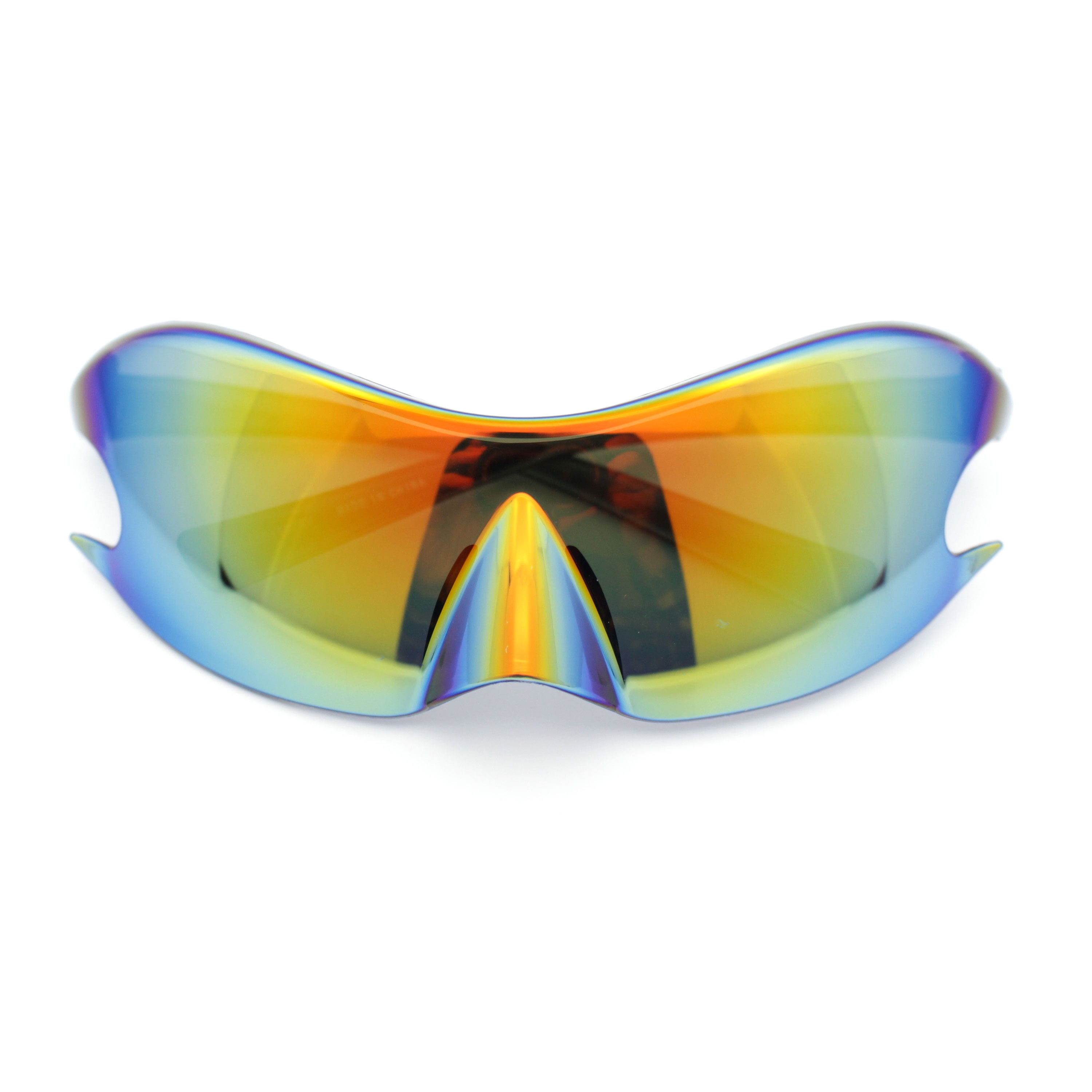 Swooping Flame Shape Shield Wrap Color Mirror Sport Rimless Sunglasses ...