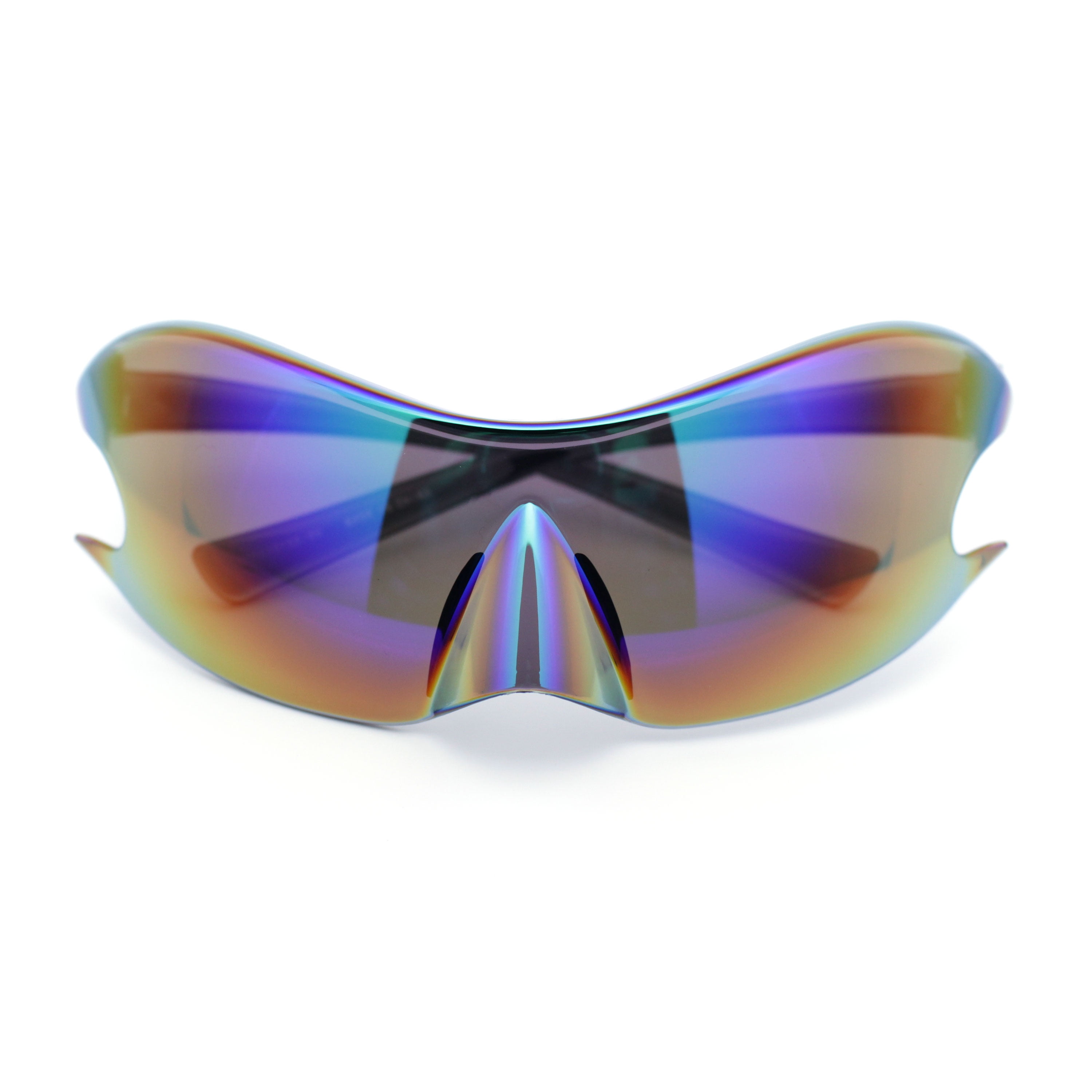 Swooping Flame Shape Shield Wrap Color Mirror Sport Rimless Sunglasses ...