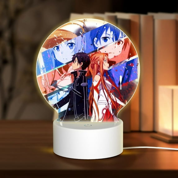 Sword Art Online Characters Round Acrylic Night Light USB Cable LED Lamp Base with Touch Control ...