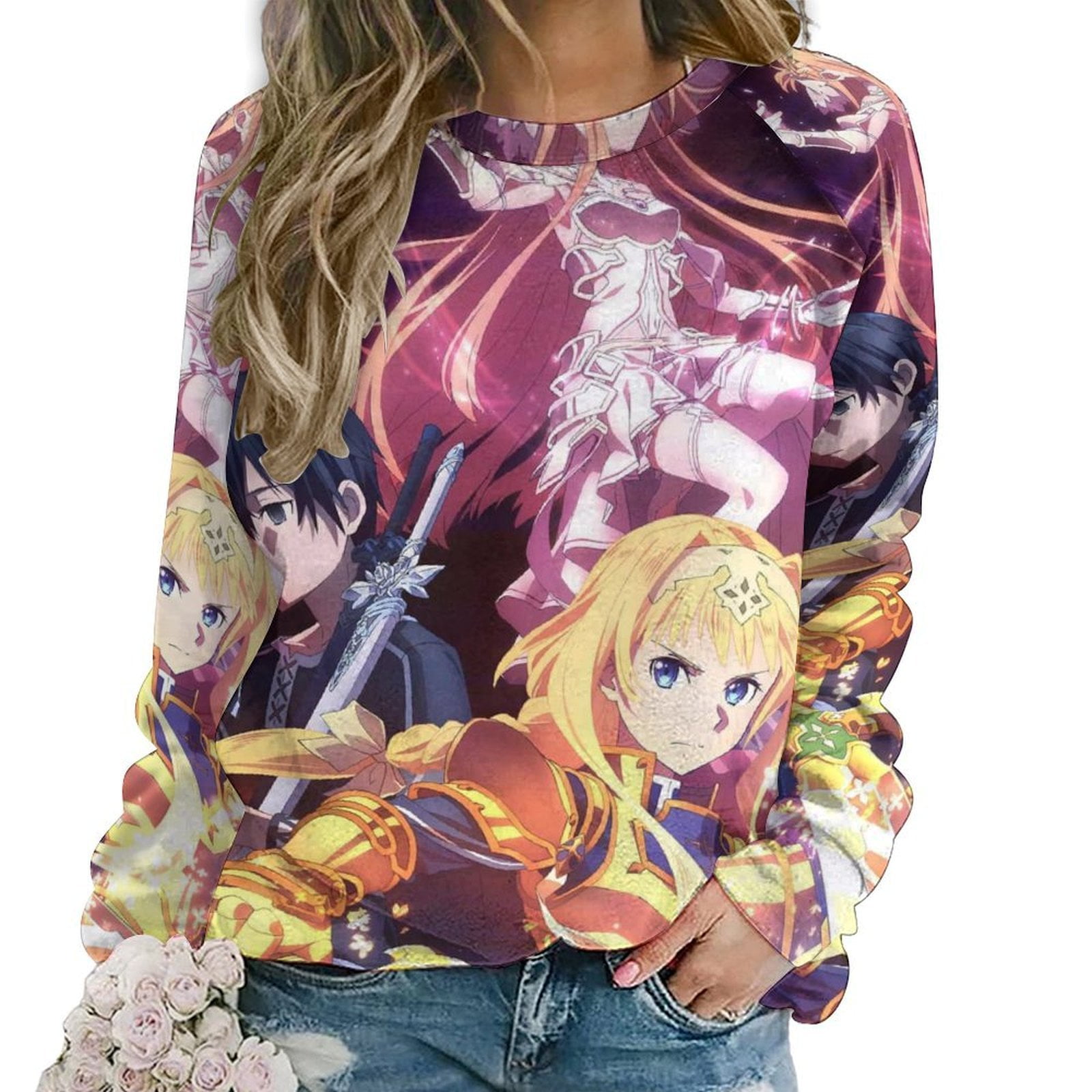Sword Art Online Poster Womens Sweatshirts Fashion Raglan Round Neck ...