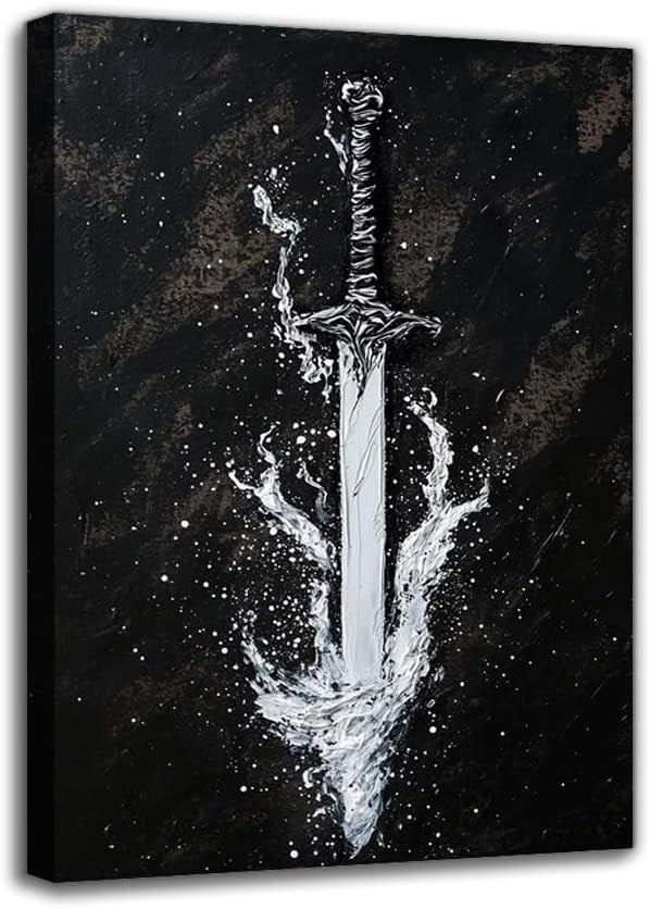 Sword Canvas Wall Art Print - Modern Framed Abstract Oil Texture ...