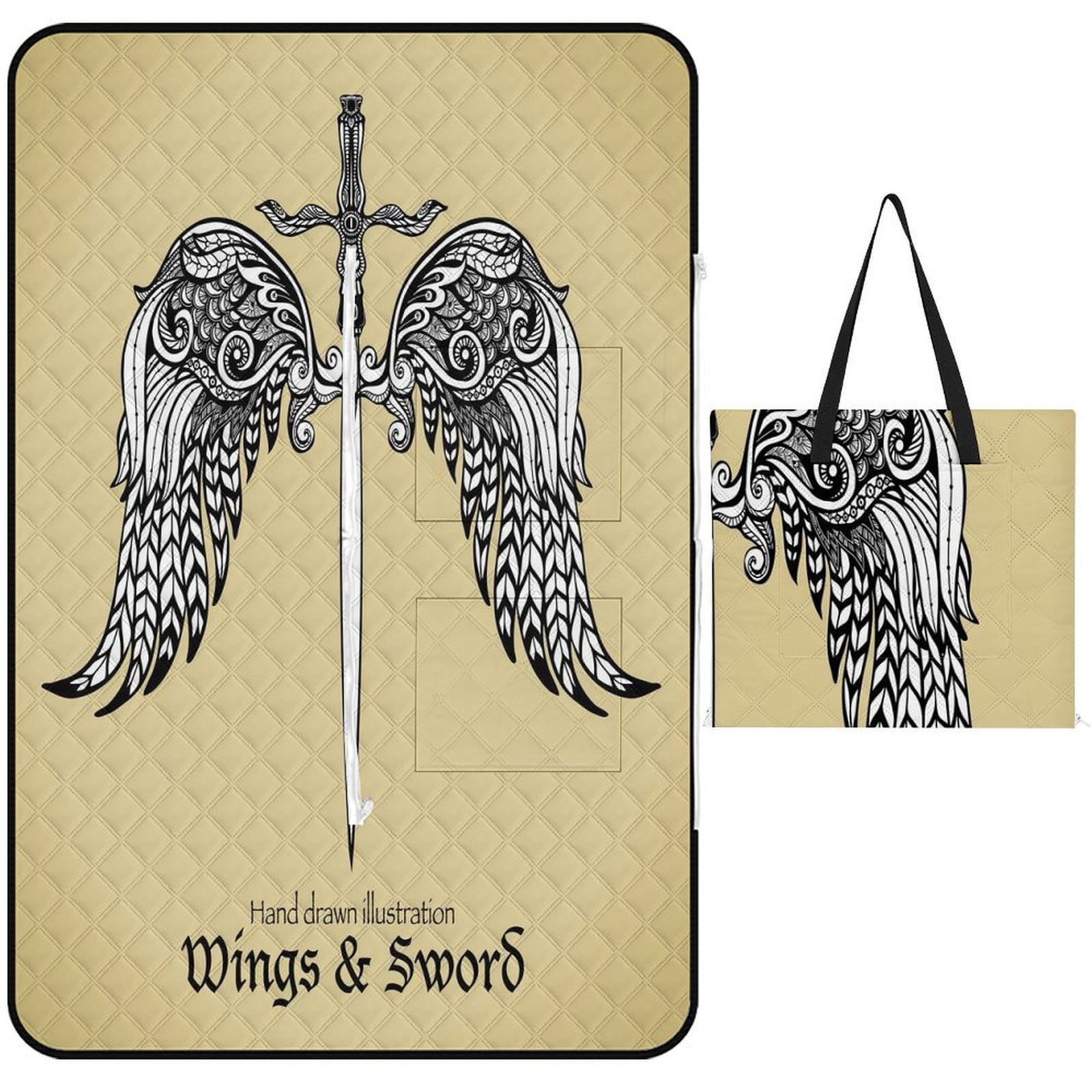 Sword, Cross, Wings Waterproof Beach Mat Folding Mattress Portable ...