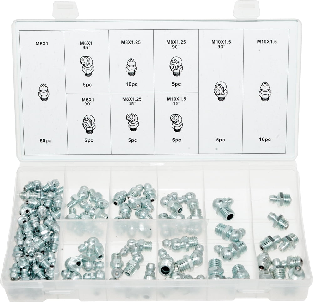 Swordfish 41091 – 110pc Metric Grease Fitting Zerk Assortment, M6×1 M8× ...