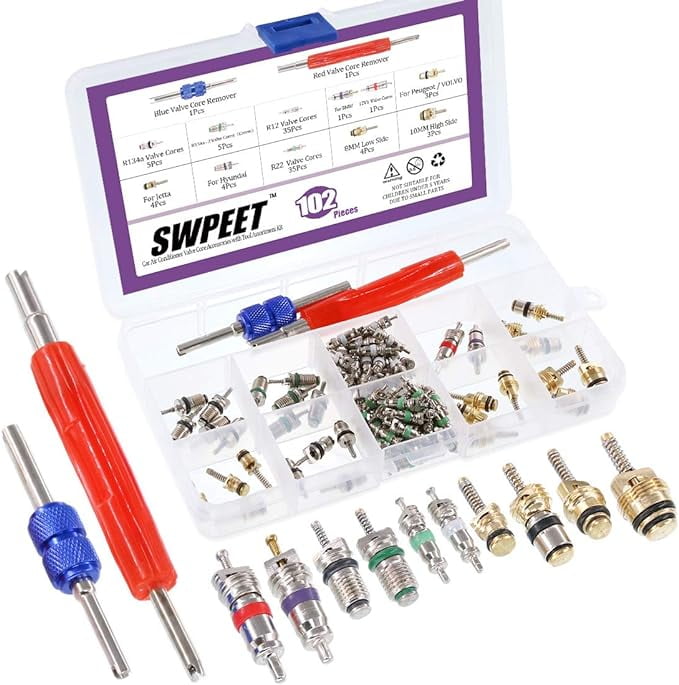 Swpeet 102Pcs Air Conditioning Valve Core Accessories Kit, Including ...