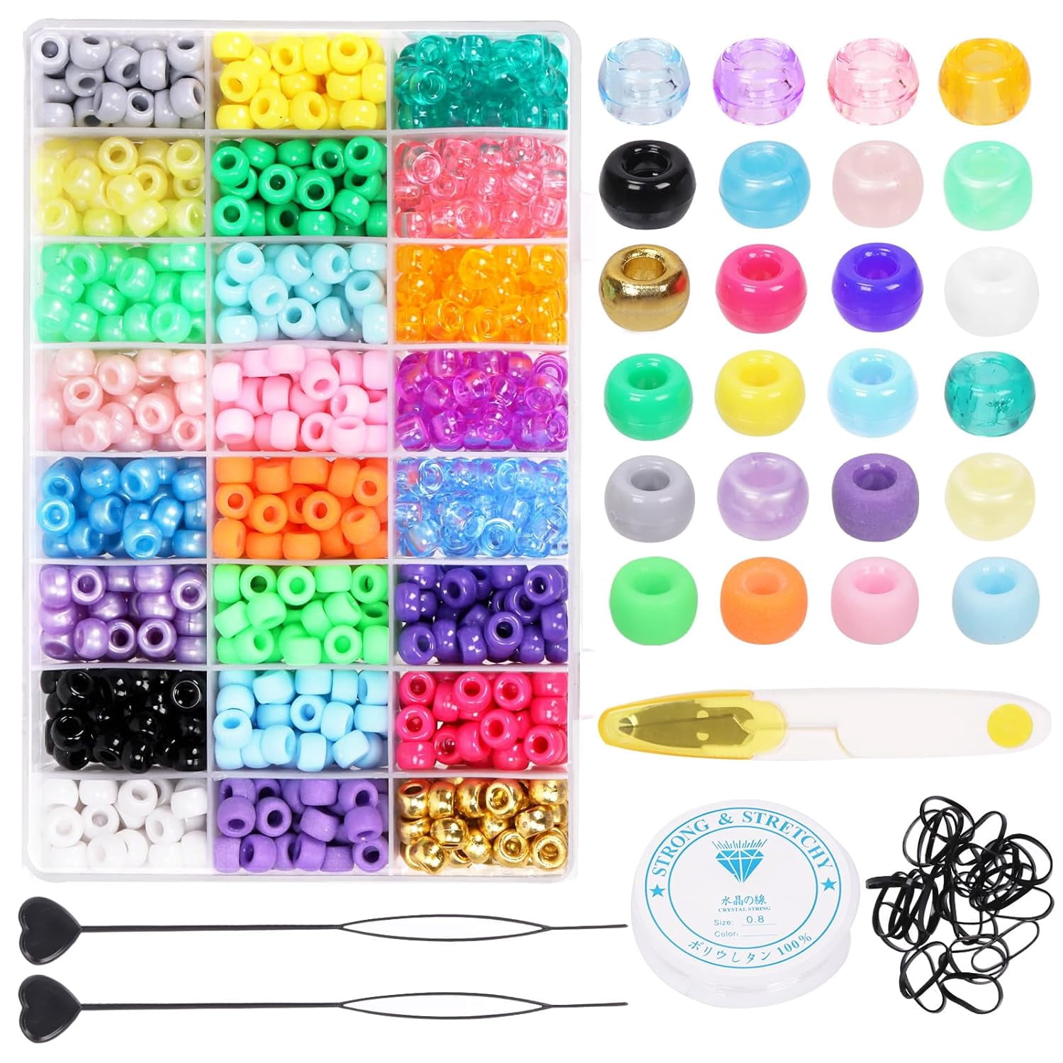 Swpeet 1254Pcs 24 Colors Beads for Hair Braids Kit Hair Beaders Rubber ...