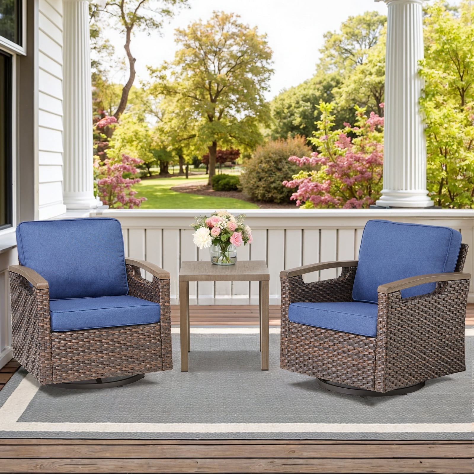 Swpormundo 3 Pieces Outdoor Swivel Rocker Patio Chairs, 360 Degree ...