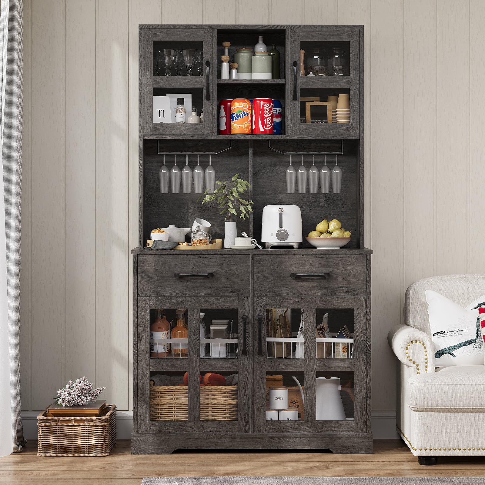 Swpormundo 71" Kitchen Pantry Cabinet with Power Outlet, Large Kitchen ...