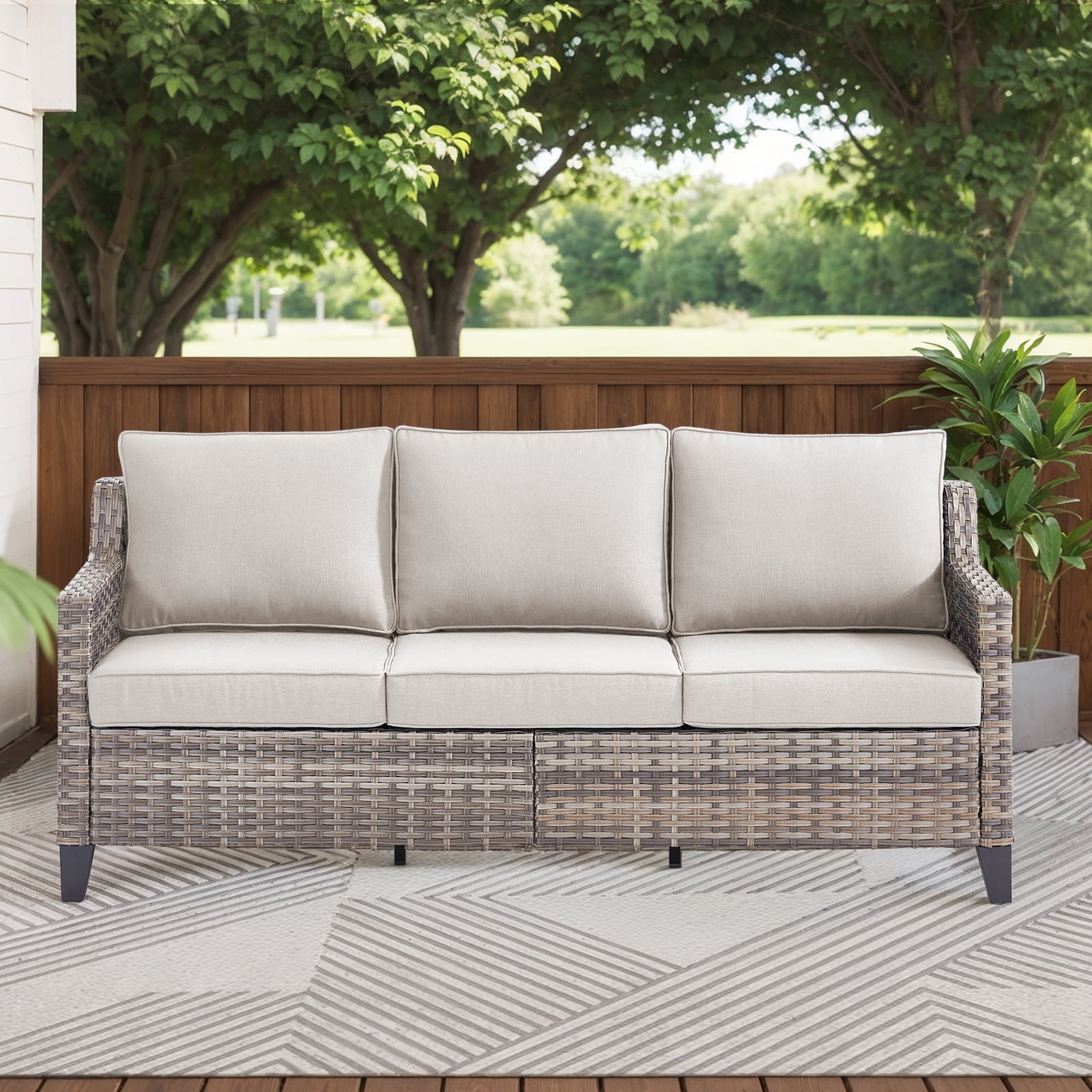 Swpormundo 73'' Patio Sofa, All Weather Outdoor Rattan Wicker 3-Seat ...