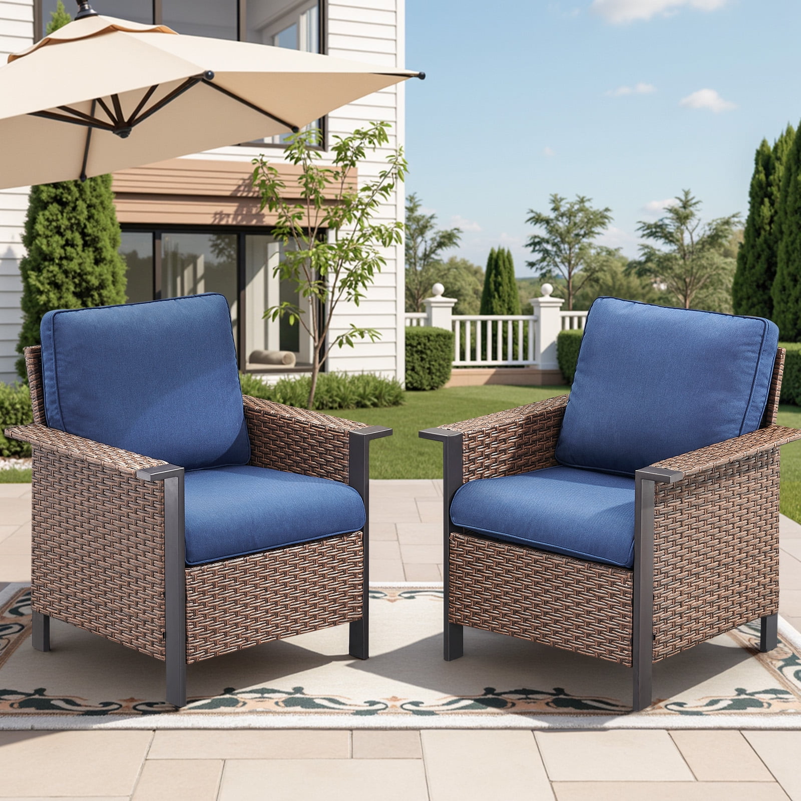 Swpormundo High Back Patio Chairs Set of 2 - Brown Wicker Chairs ...