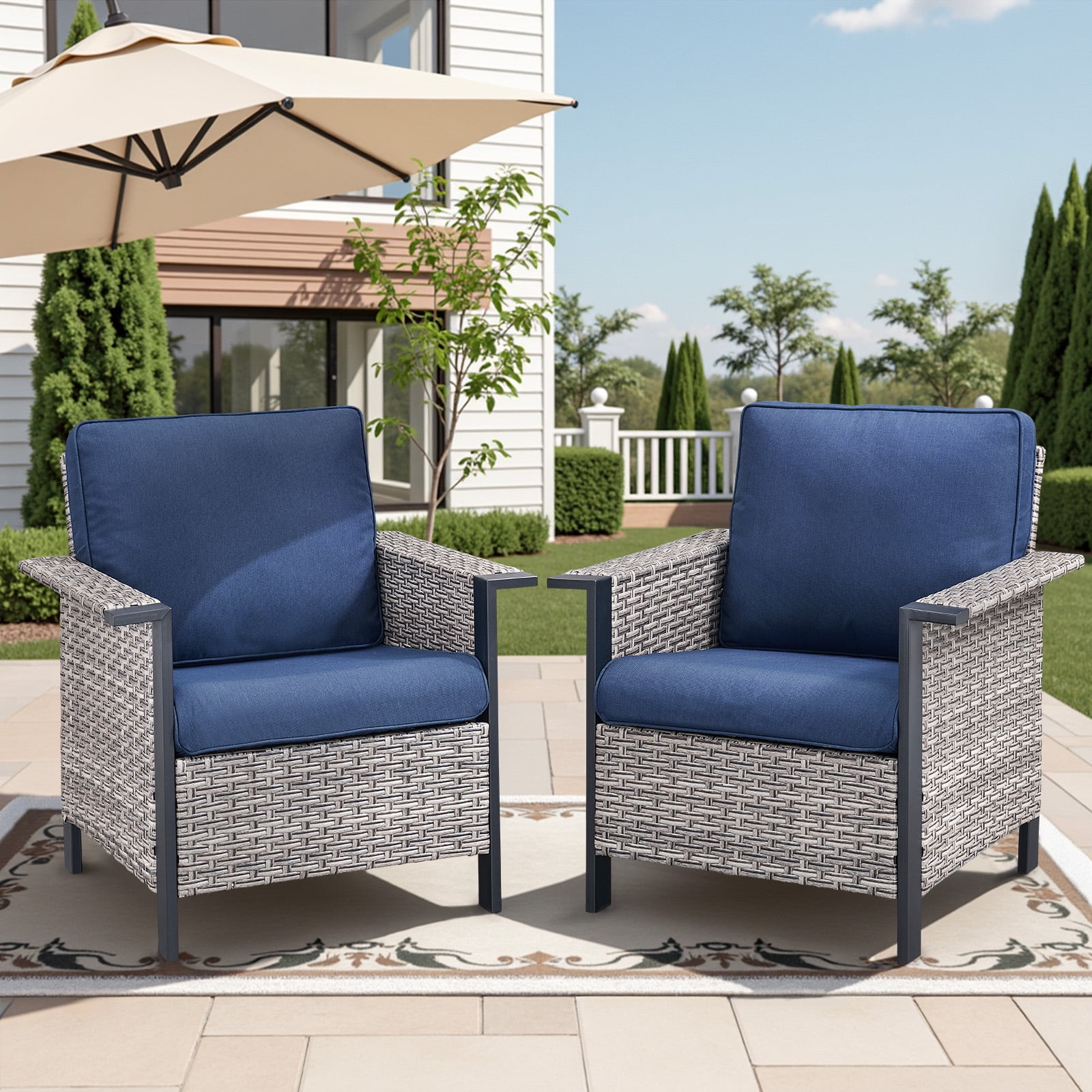 Swpormundo High Back Patio Chairs Set of 2 - Gray Wicker Chairs Outdoor ...