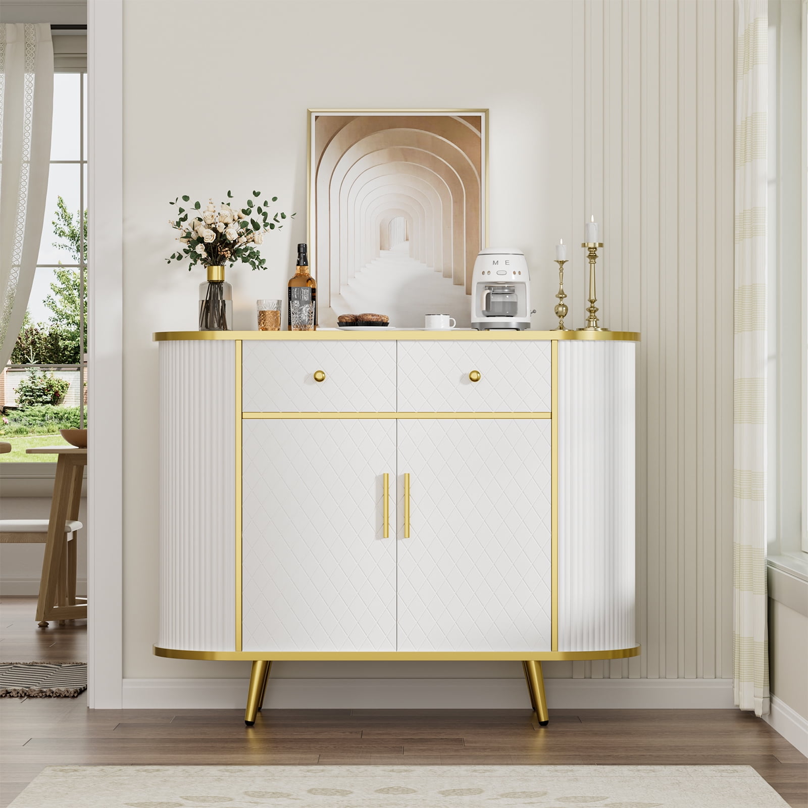 Swpormundo Modern 43" Fluted Sideboard Buffet Cabinet with 2 Drawers ...