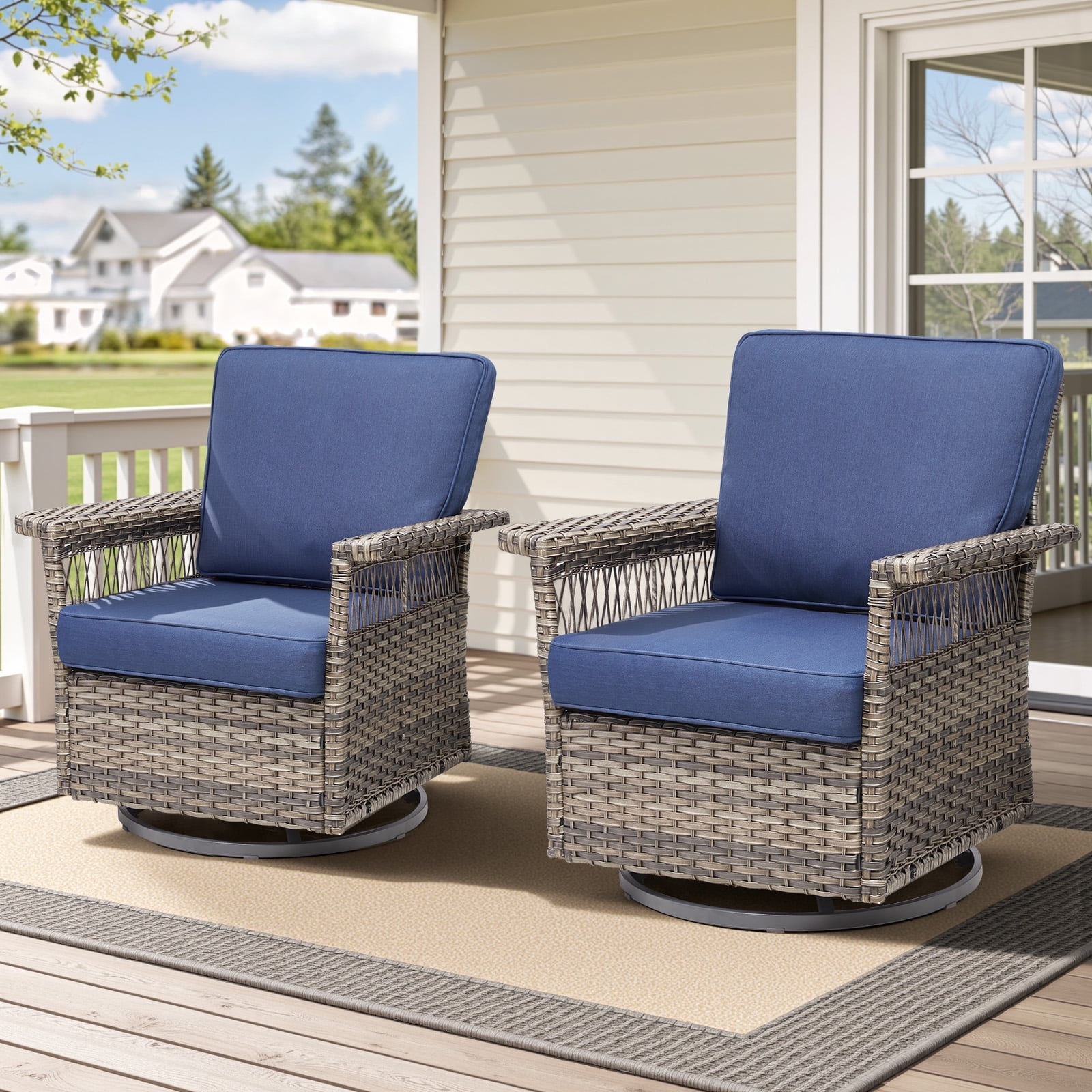 Swpormundo Outdoor Patio Rocking Swivel Chairs - 2PC Wicker Patio ...