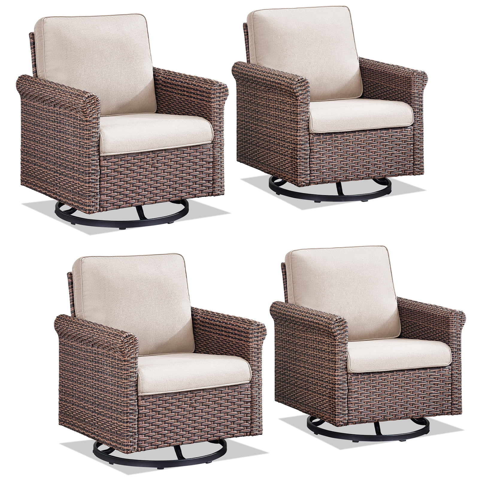 Swpormundo Outdoor Patio Wicker Swivel Chairs - Set of 4 Outside Rattan ...