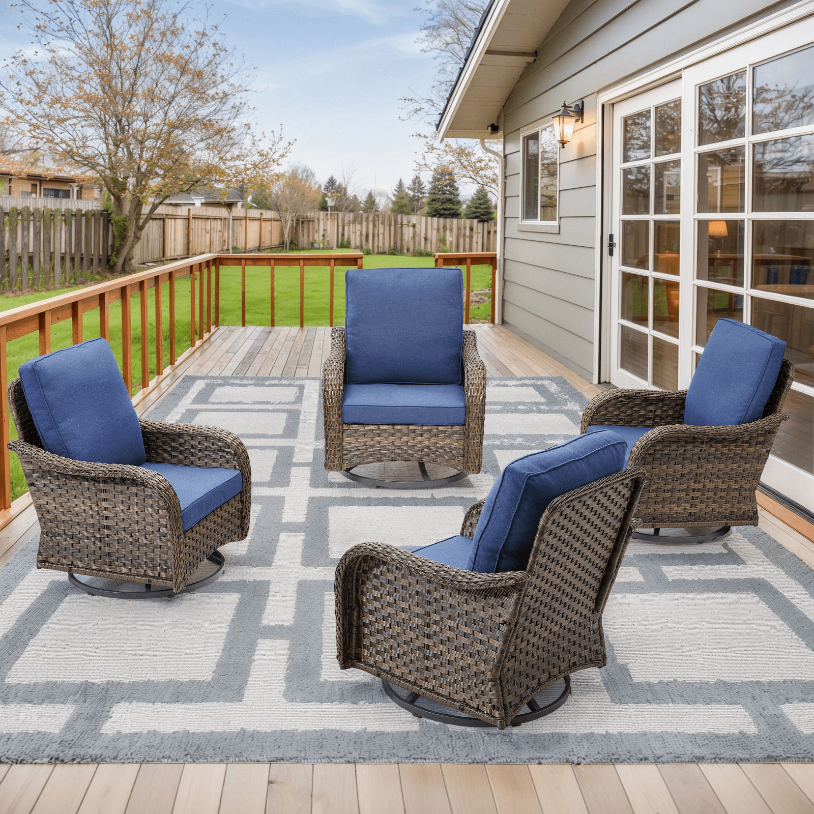 Swpormundo Outdoor Patio Wicker Swivel Chairs - Set of 4 Outside Rattan ...