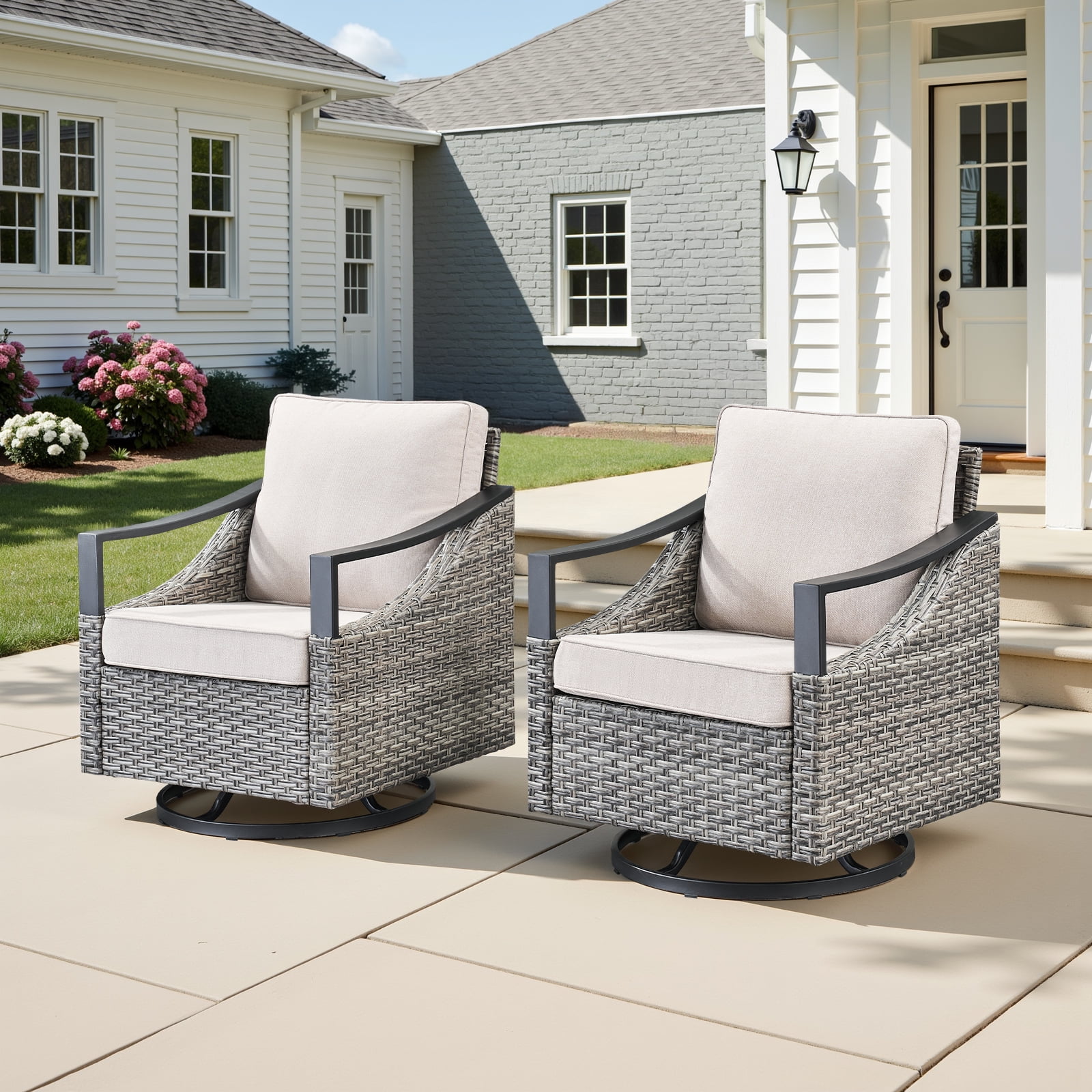 Swpormundo Outdoor Swivel Rocker Patio Chairs Set of 2 All Weather ...