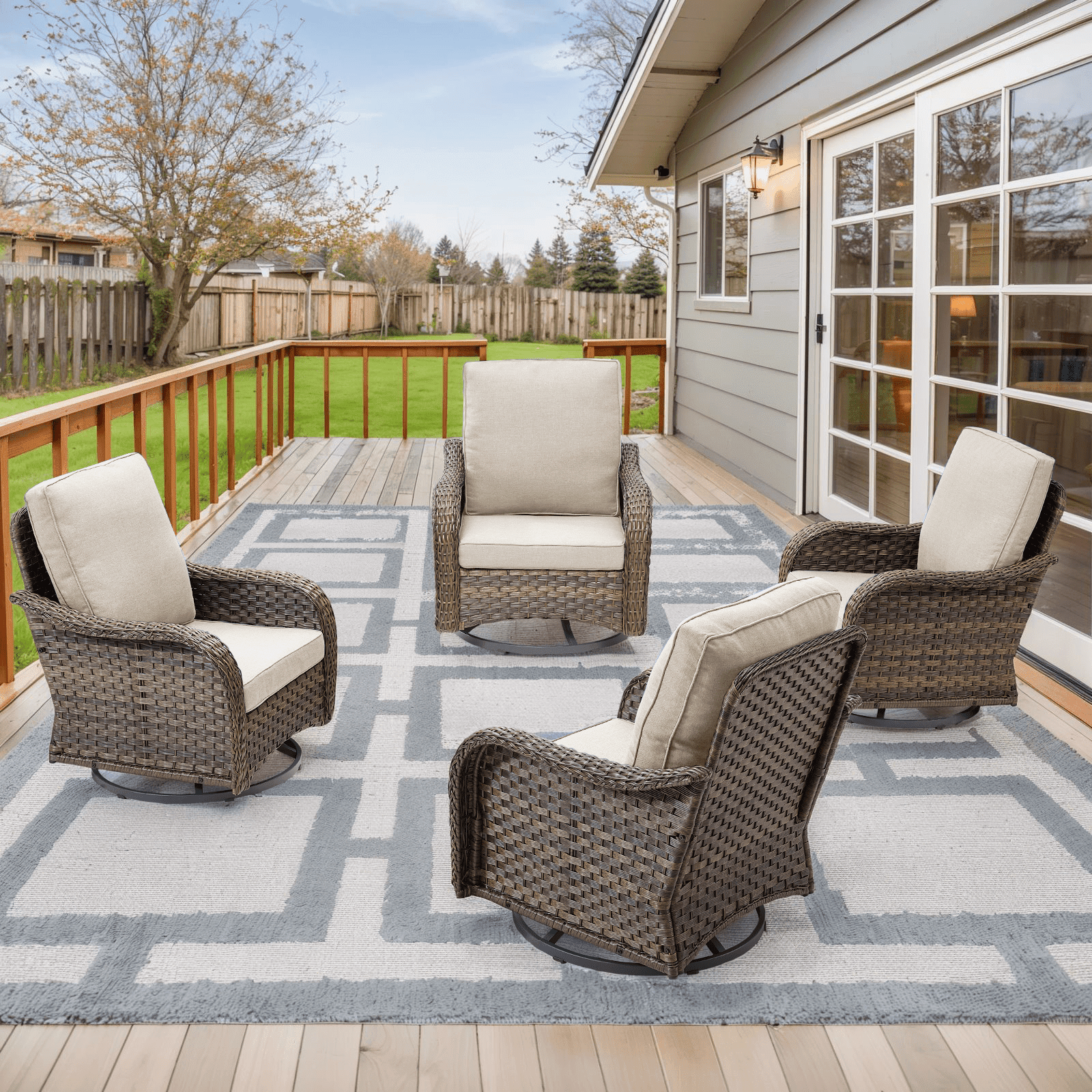 Swpormundo Outdoor Swivel Rocker Wicker Patio Chairs High Back PE ...