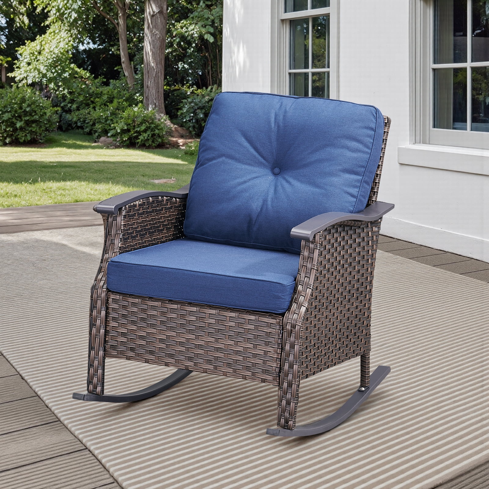 Swpormundo Outdoor Wicker Rocking Chair, Patio Rattan Rocker Chair with ...