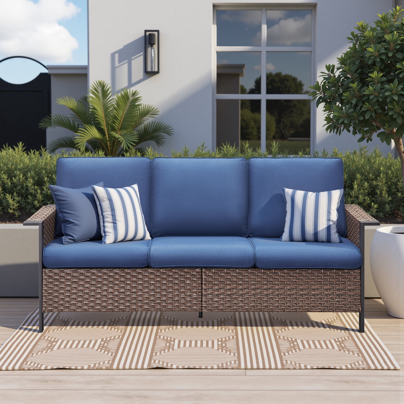 Swpormundo Patio Couch, All Weather Outdoor Rattan Wicker 3-Seat Sofa ...