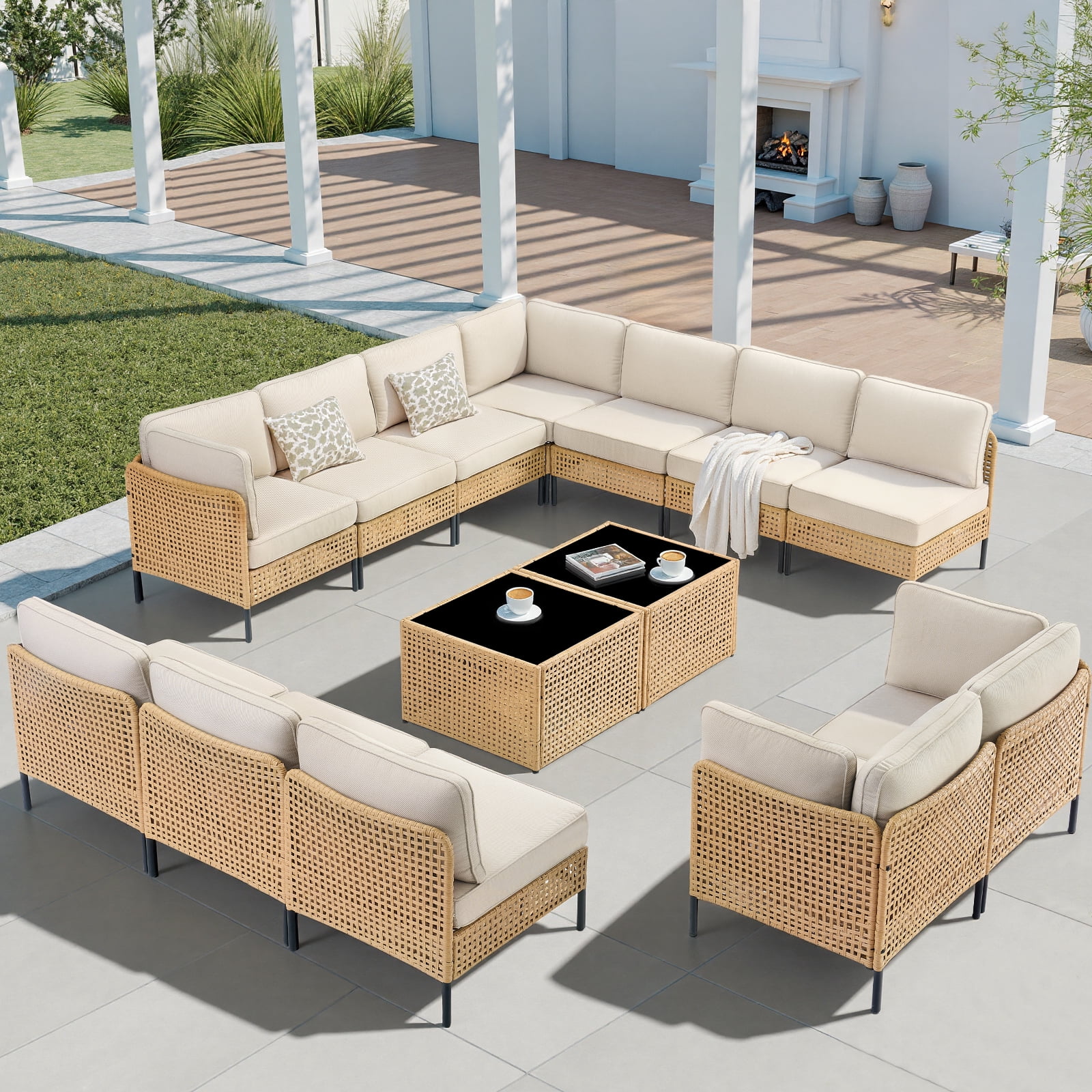 Swpormundo Patio Furniture Set,14 Pieces Modular Outdoor Sectional Sofa ...