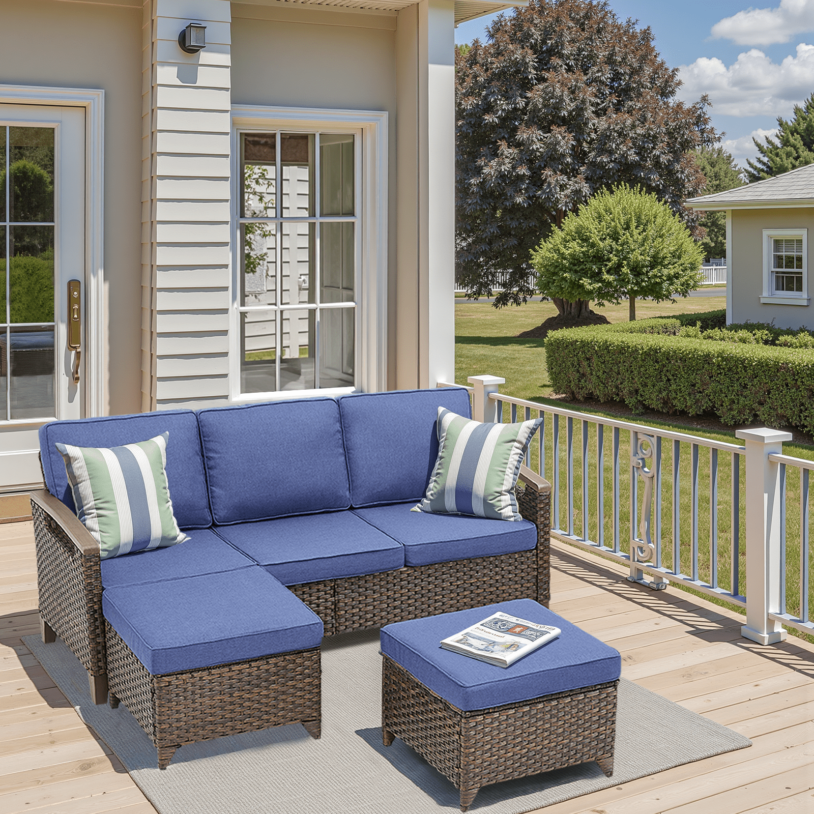 Swpormundo Patio Furniture Set 3PCS Conversation Set Wicker Sofa with 2 ...