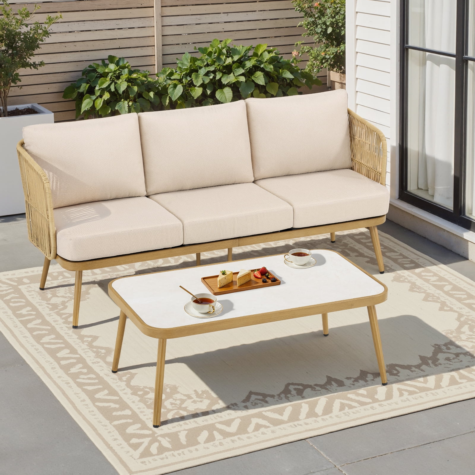 Swpormundo Patio Furniture Sofa with Table, 2PCS All-Weather Outdoor ...