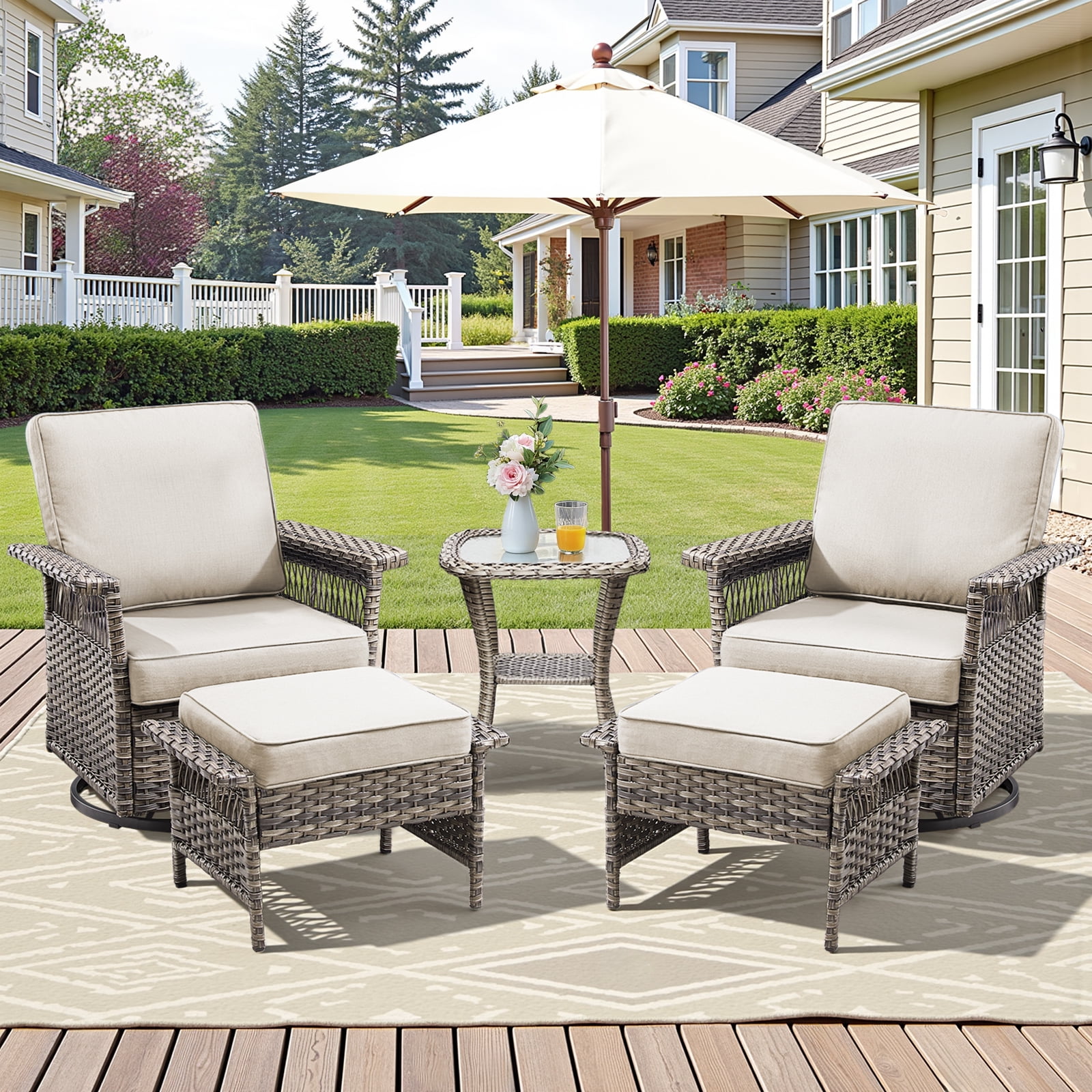 Swpormundo Wicker Patio Furniture Set - 5 Piece Rattan Outdoor ...