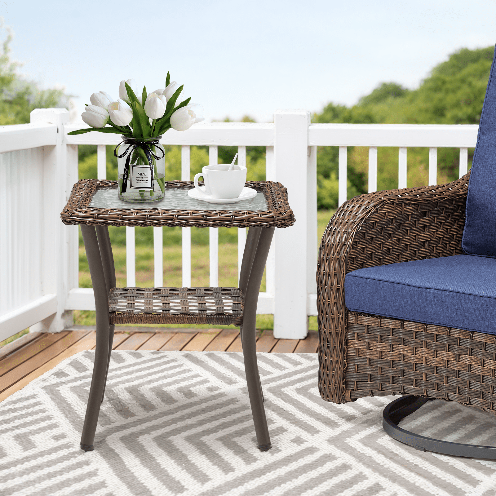 Swpormundo Wicker Side Table, Rattan Bistro Table for Outdoor and ...